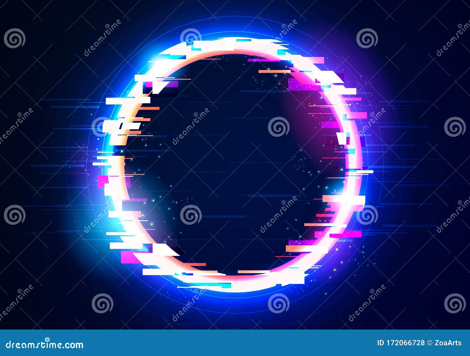 Vector Illustration Glitch Circle Frame. Abstract Tv Distorted Signal ...