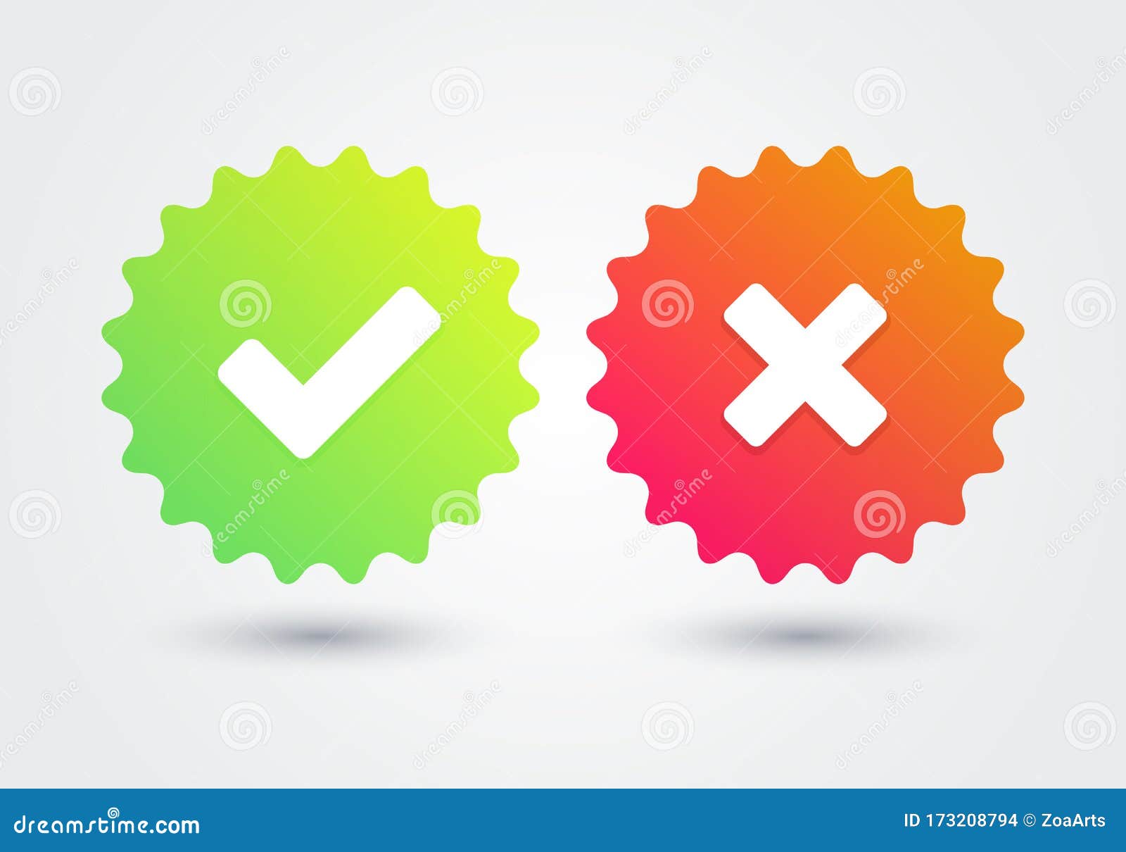 Vector Illustation Tick and Cross Medal Signs. Green Checkmark and Red ...