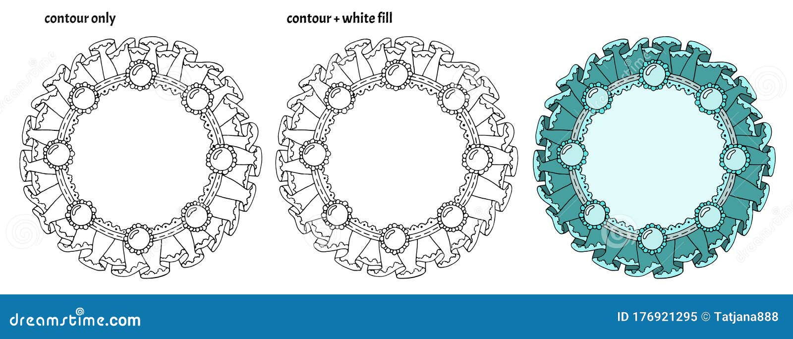 Set of Hand Drawn Cute Cartoon Frames with Textile Ruffles, Pearls and ...