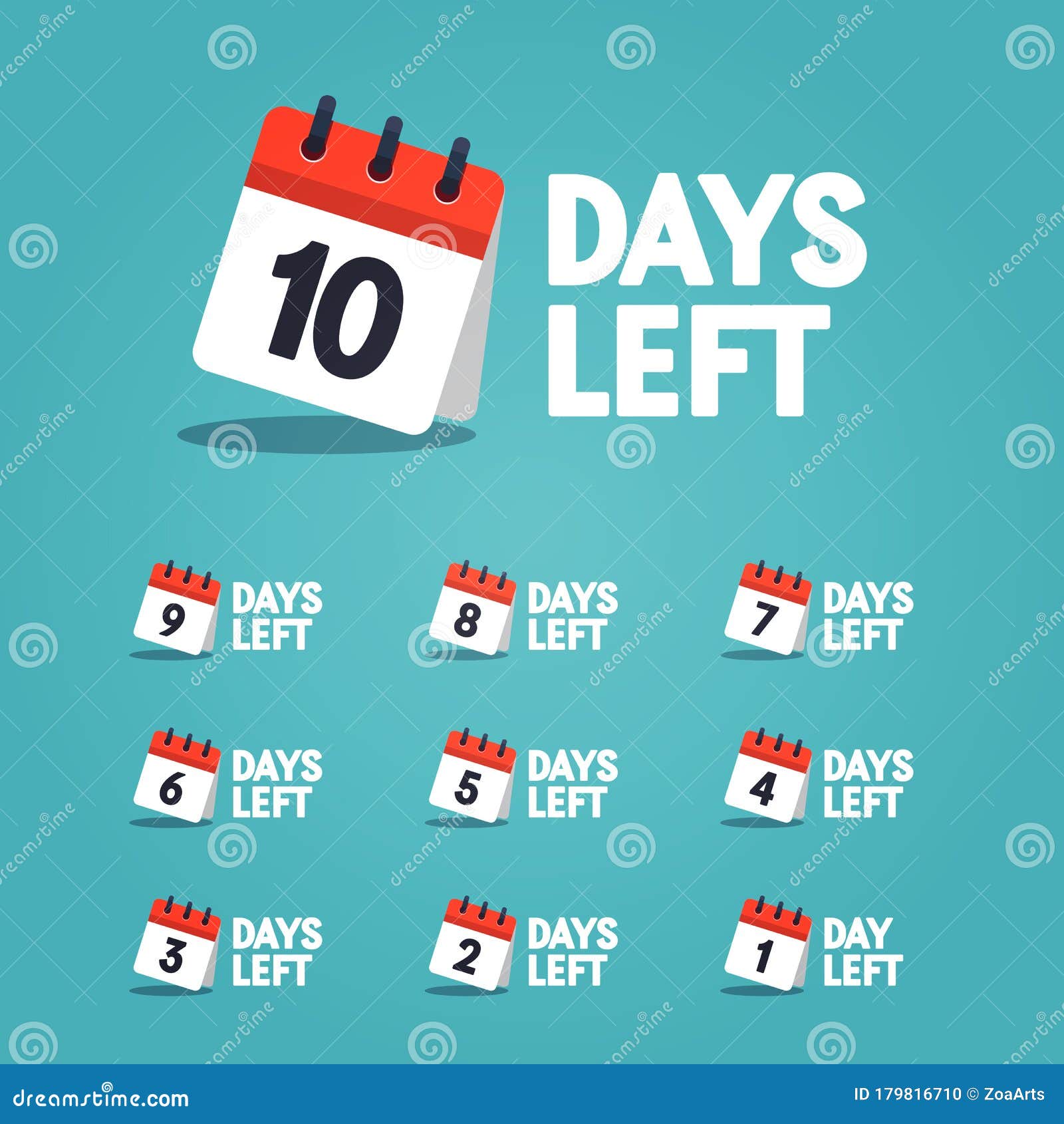 Vector Illustration Days Counter 10 To 1 with Calender Icons. Stock ...