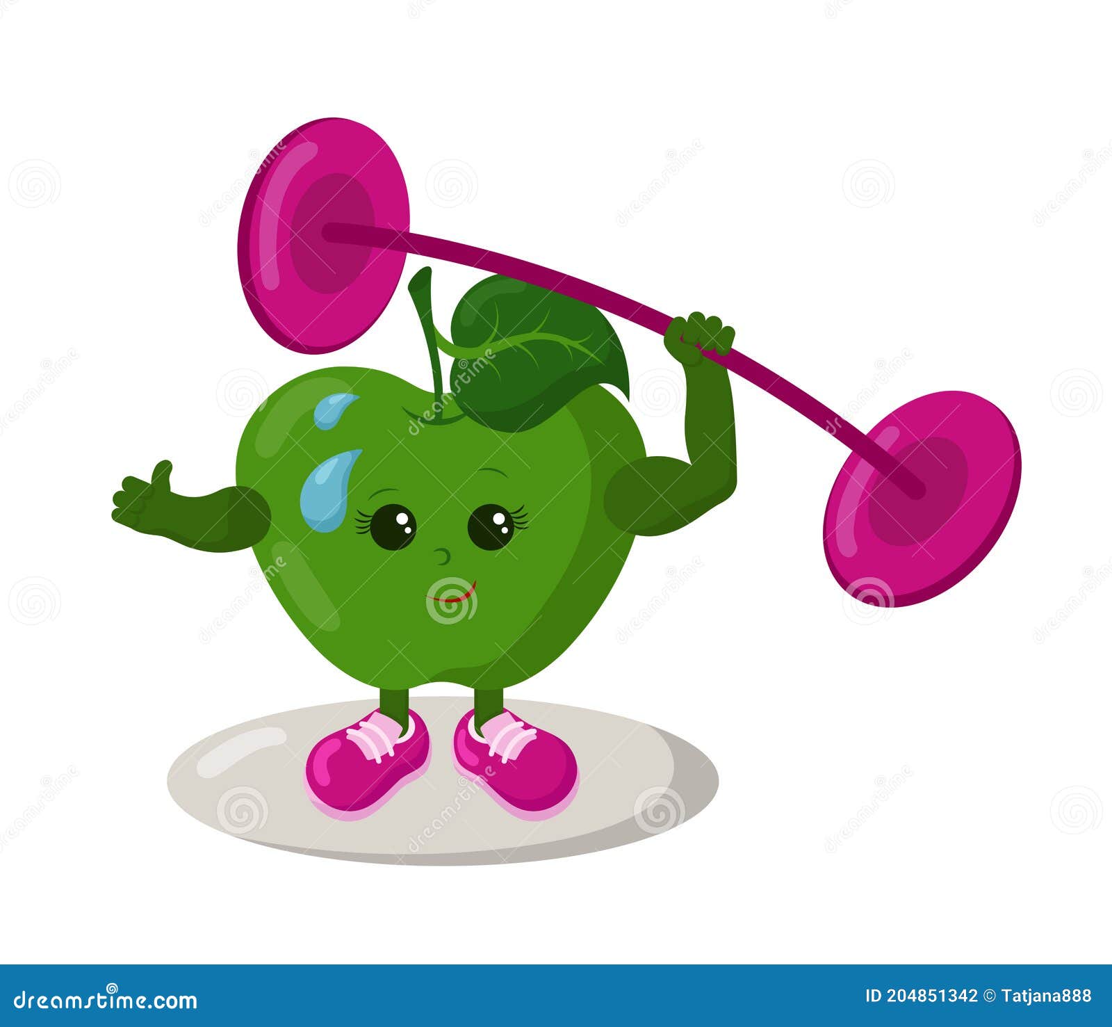 Cute Strong Apple Athlete with Sneakers and Barbell. Stock Vector ...