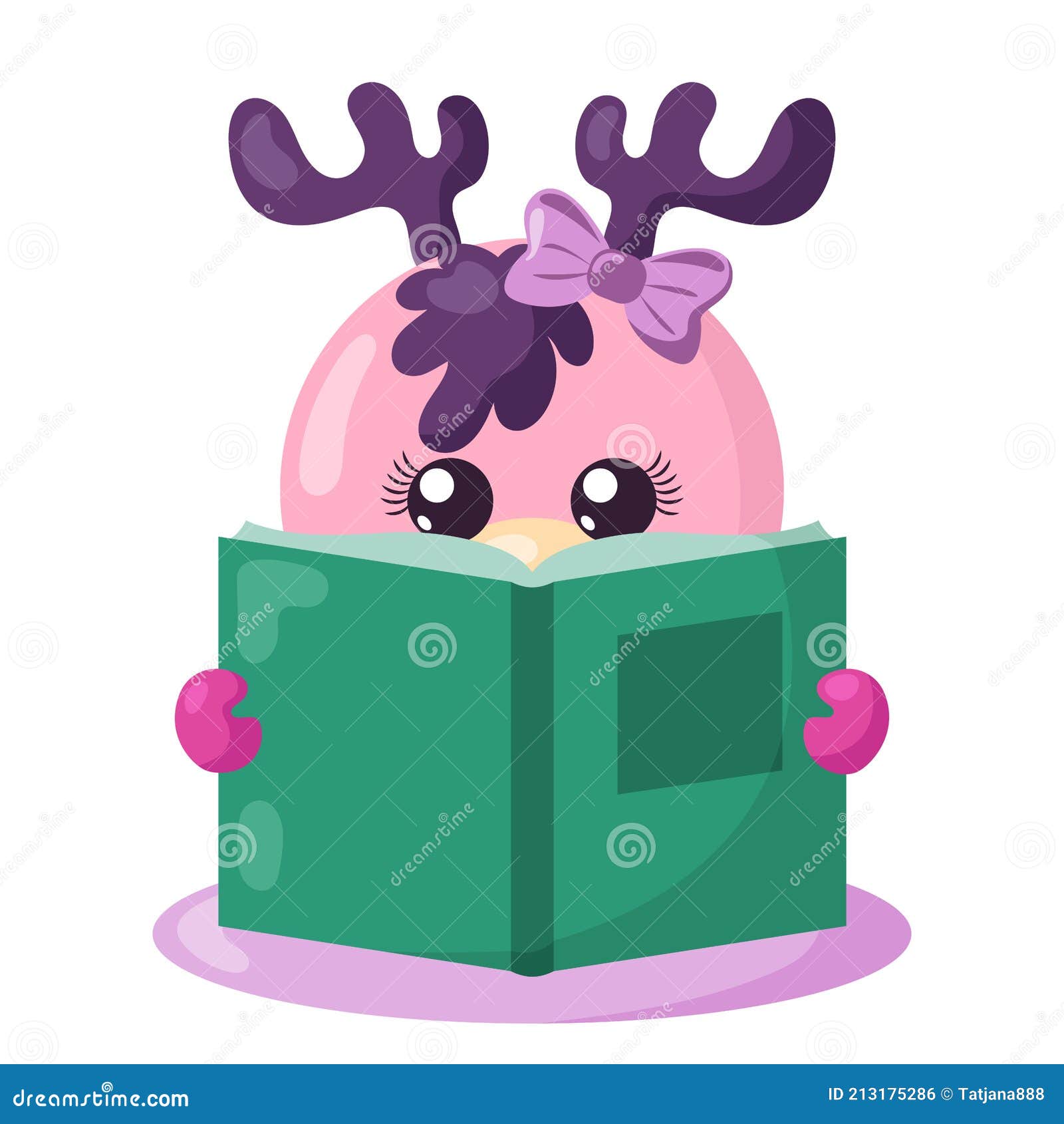 Funny Cute Kawaii Moose or Deer Reading Book in Flat Design with ...