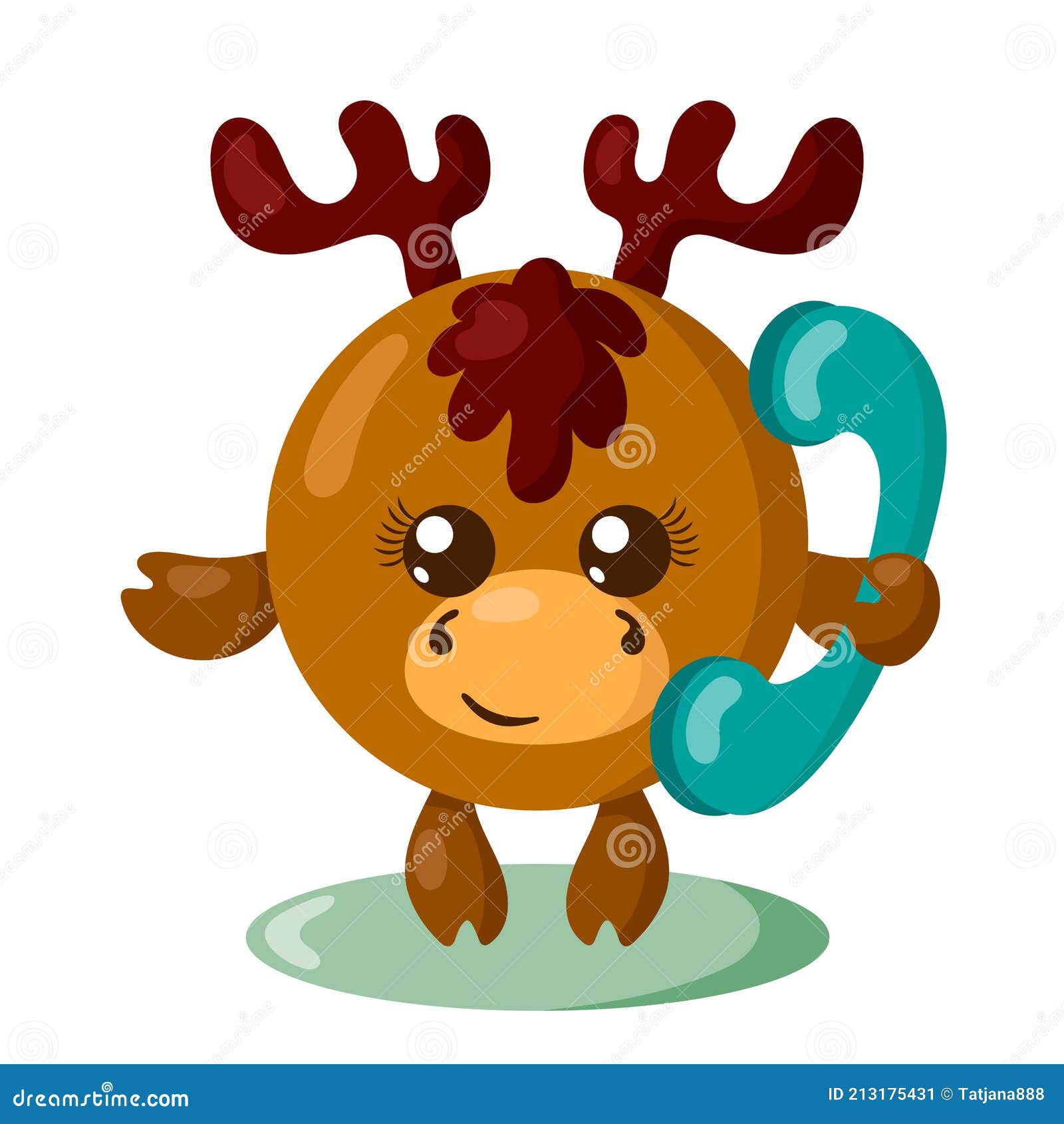 Funny Cute Smiling Deer or Moose Holding a Phone. Stock Vector ...