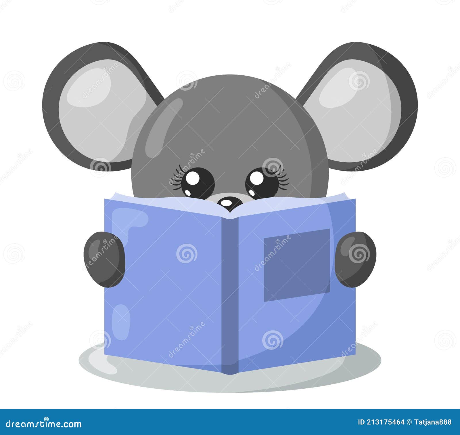 Funny Cute Kawaii Mouse Reading Book in Flat Design with Shadows Stock ...