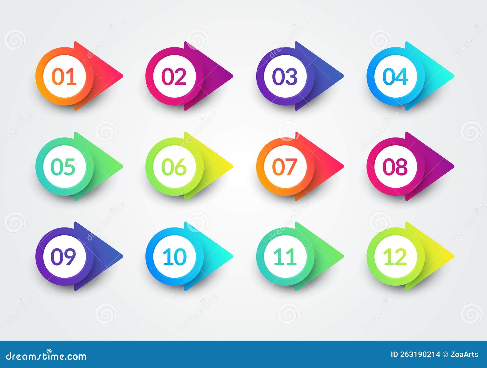 Vector Illustration Colorful Bullet Point Set 1 To 12 Stock Vector ...