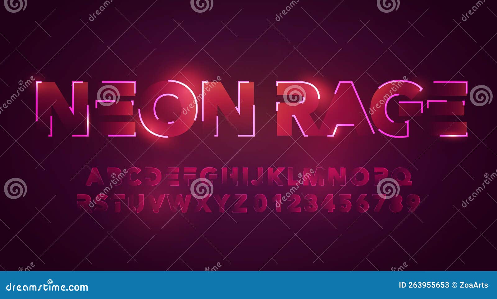Futuristic Cyber Neon Typography. Red Technology Style Font Stock ...