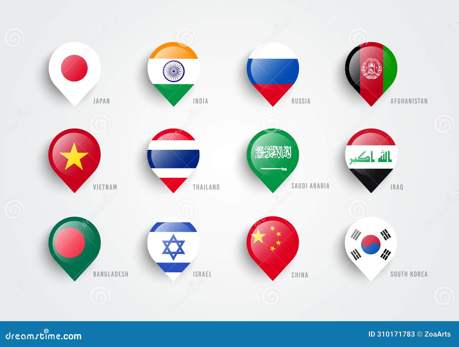 Asia Pin Set with Asian Flags Stock Vector - Illustration of indian ...