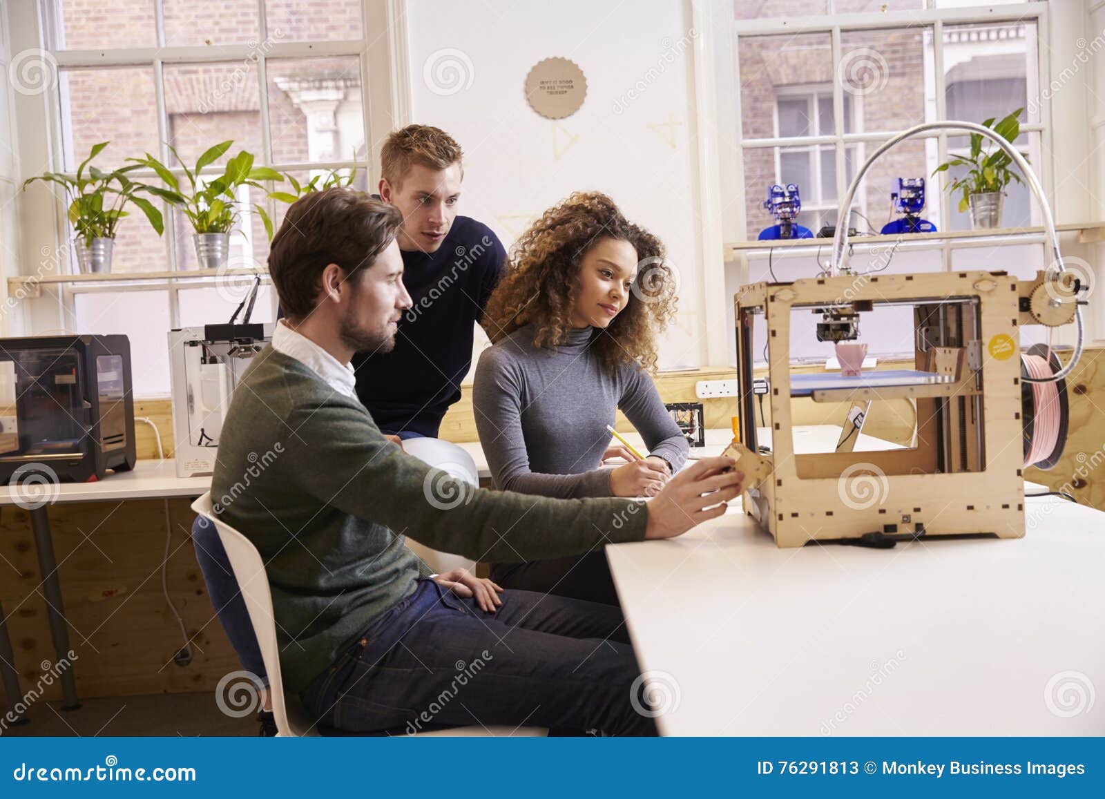 Drucker in Design Studio Team of Designers Working Withs 3D Stockbild ...