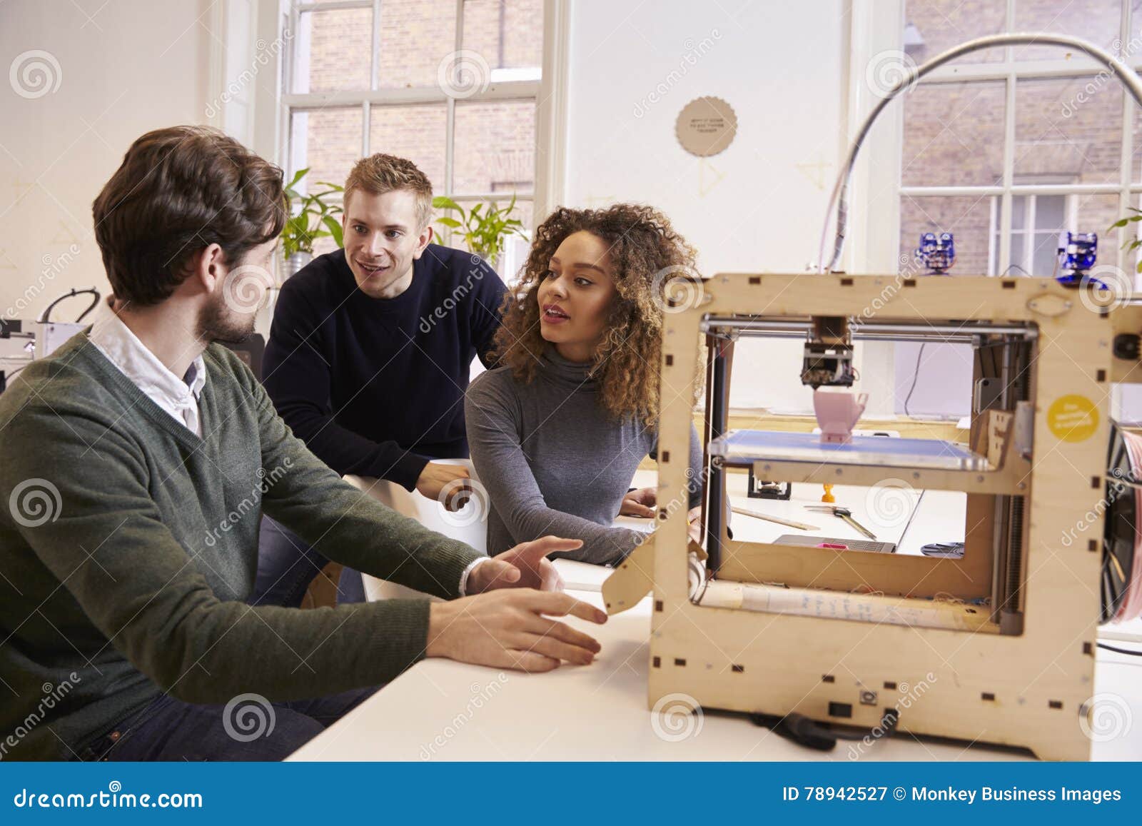 Drucker in Design Studio Team of Designers Working Withs 3D Stockbild ...