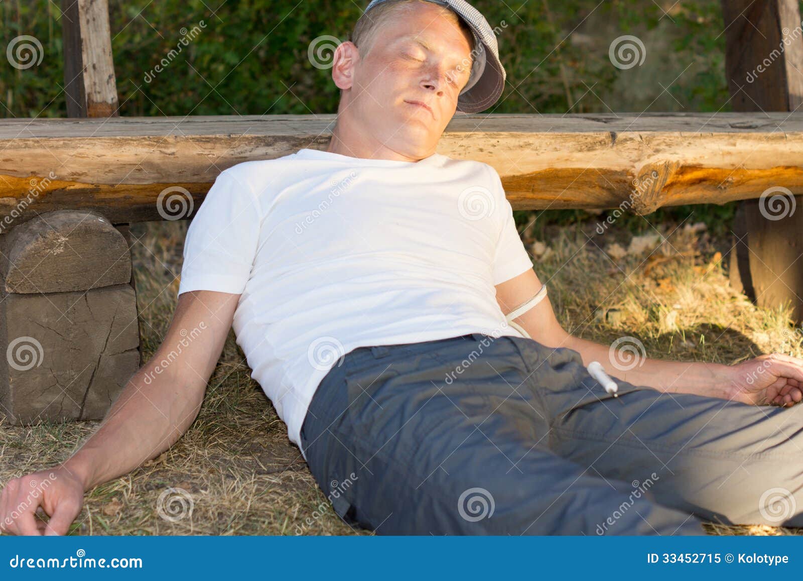 Drug Abuser Leaning on a Bench Feeling Sick Stock Image - Image of ...