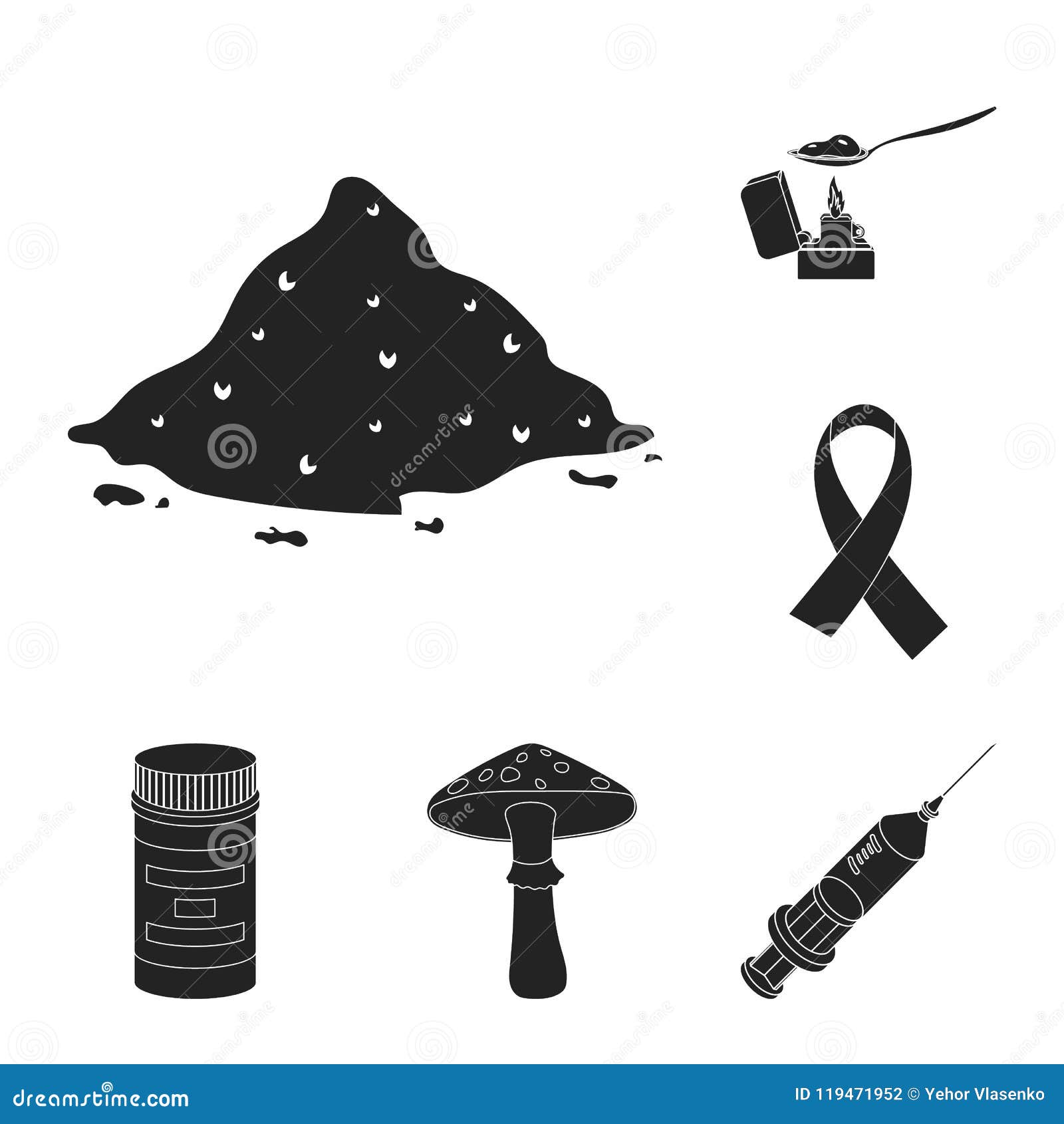 Drug Addiction and Attributes Black Icons in Set Collection for Design ... Drug Addiction and Attributes Black Icons in Set Collection for Design ...