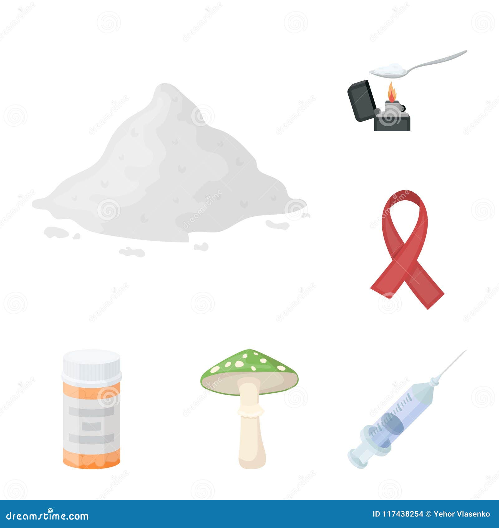 Drug Addiction and Attributes Cartoon Icons in Set Collection for ... Drug Addiction and Attributes Cartoon Icons in Set Collection for ...