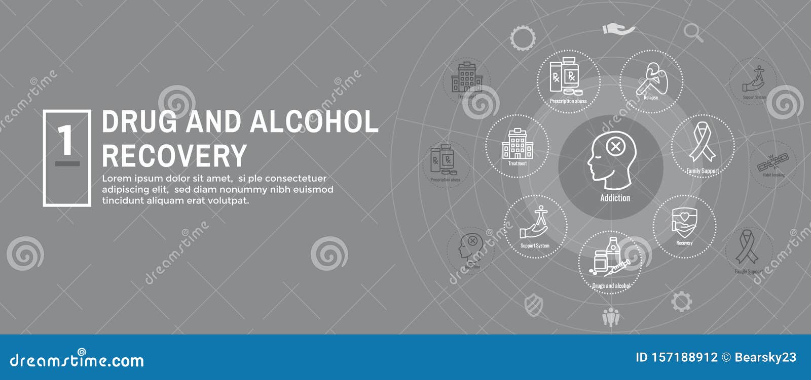Drug and Alcohol Dependency Icon Set & Web Header Banner Stock Vector ...