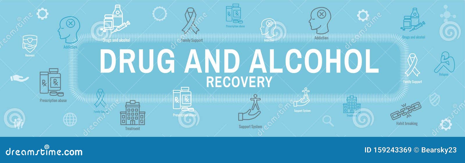 Drug and Alcohol Dependency Icon Set & Web Header Banner Stock Vector ...