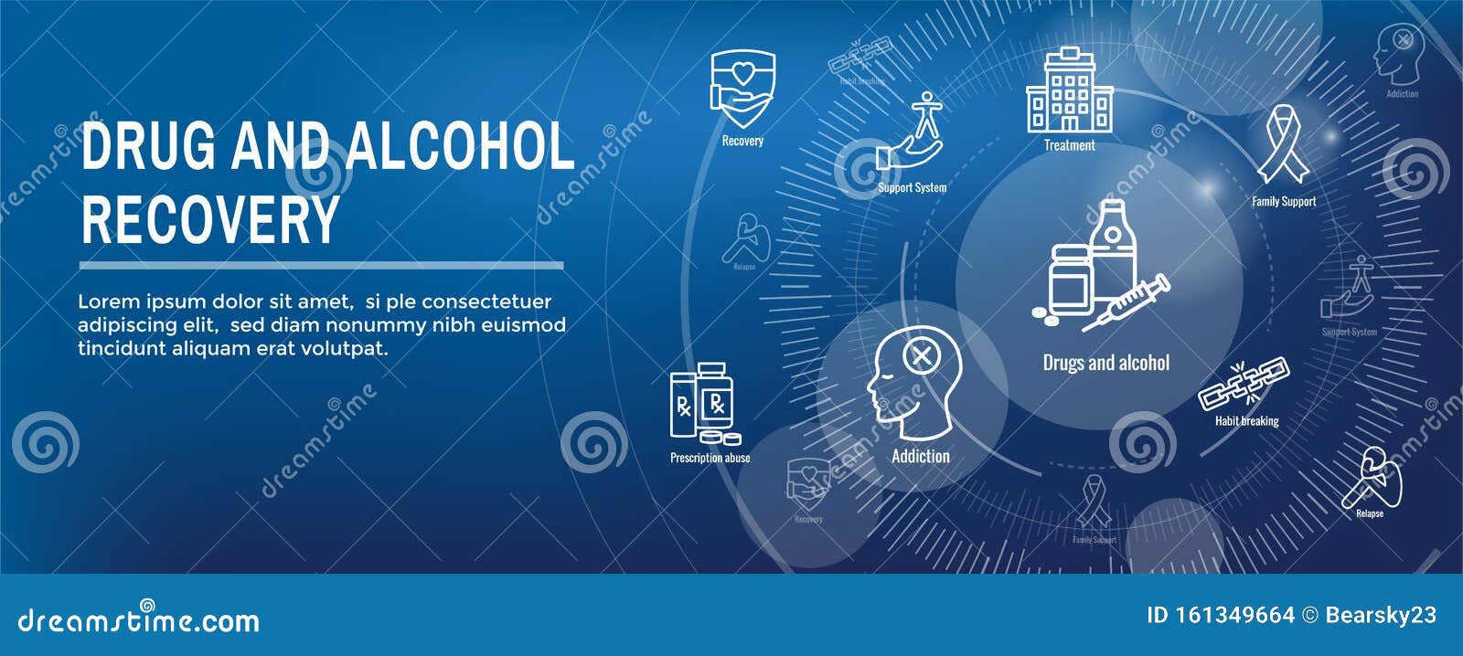 Drug and Alcohol Dependency Icon Set & Web Header Banner Stock Vector ...