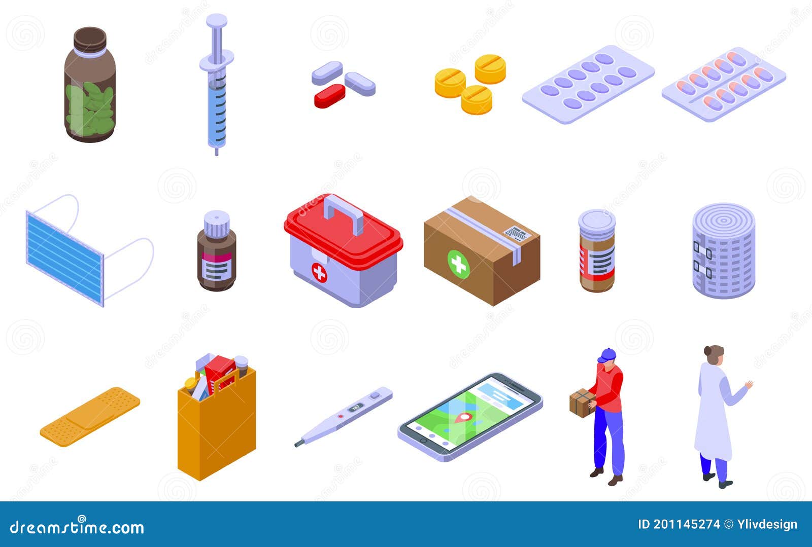 Drug Delivery Icons Set, Isometric Style Stock Vector - Illustration of ...
