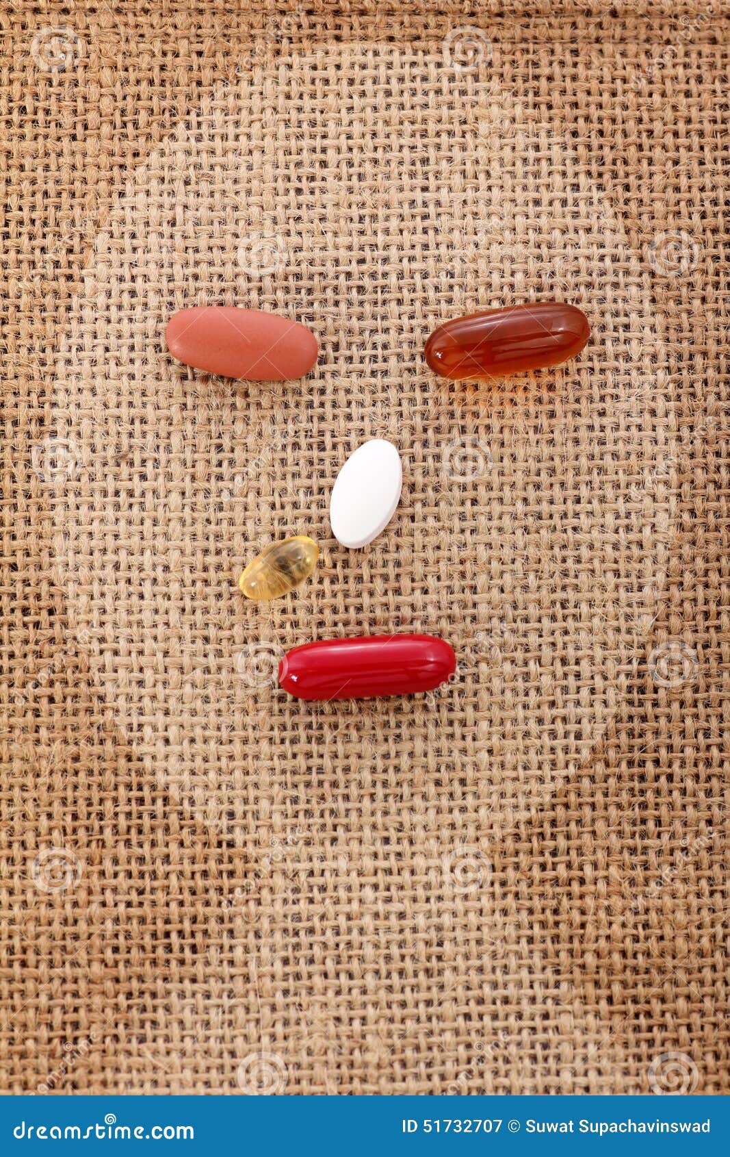 Drug Pill on the Burlap Human Sick Face Form Stock Image - Image of ...