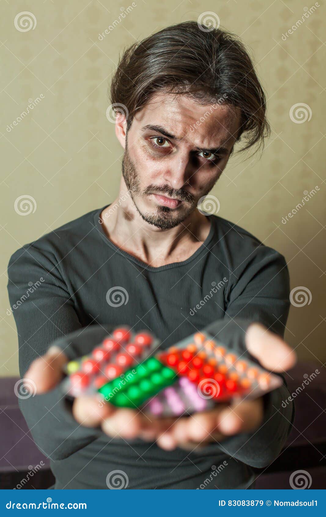 Drugs Addict is Holding Tablets in Both His Hands Stock Image - Image ...