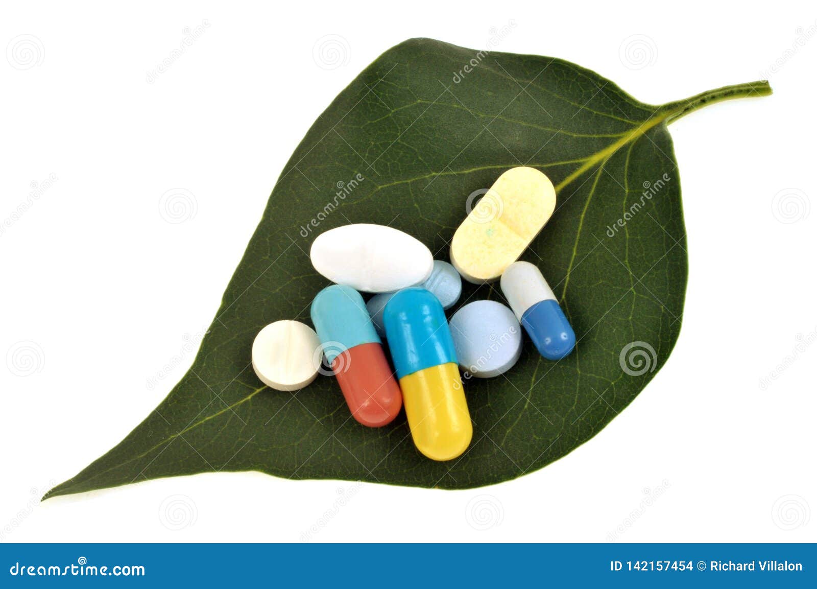 Drugs on a plant leaf stock photo. Image of colorfull - 142157454