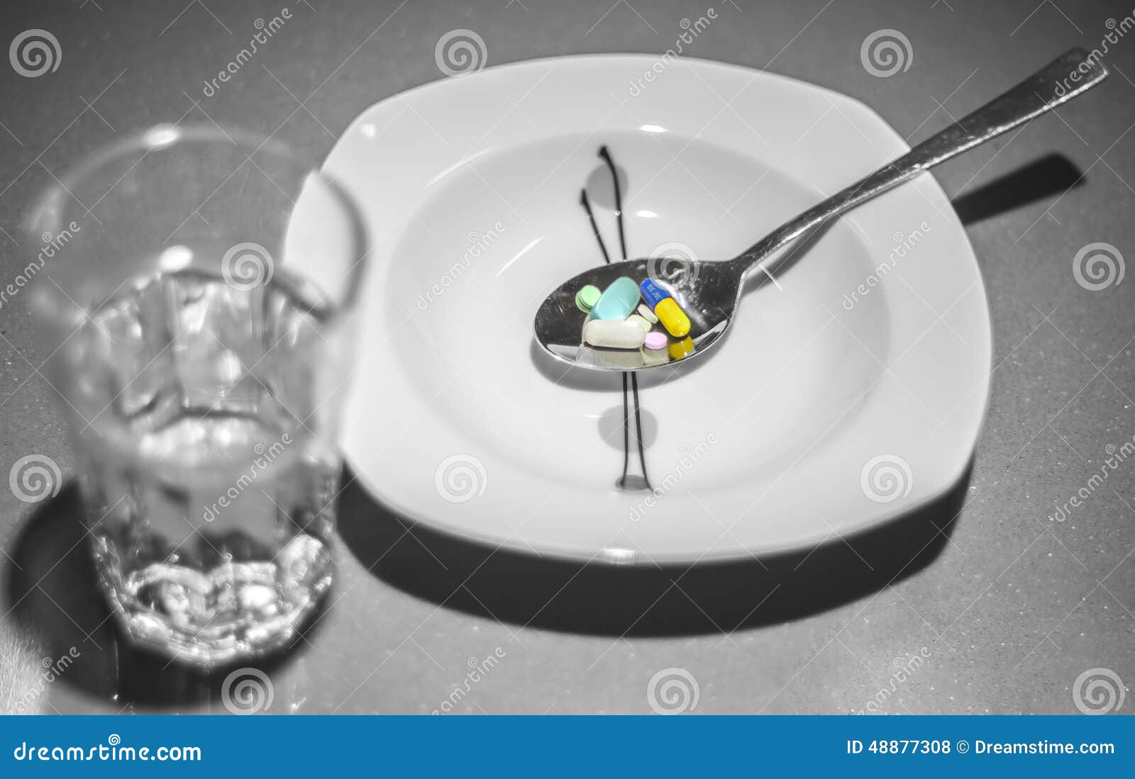 Drugs in a plate stock photo. Image of knife, pill, plate - 48877308