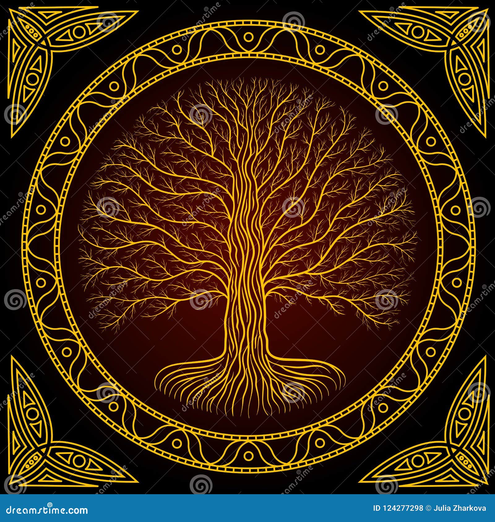 Druidic Yggdrasil Tree, Round Dark Gothic Logo. Ancient Book Style ...