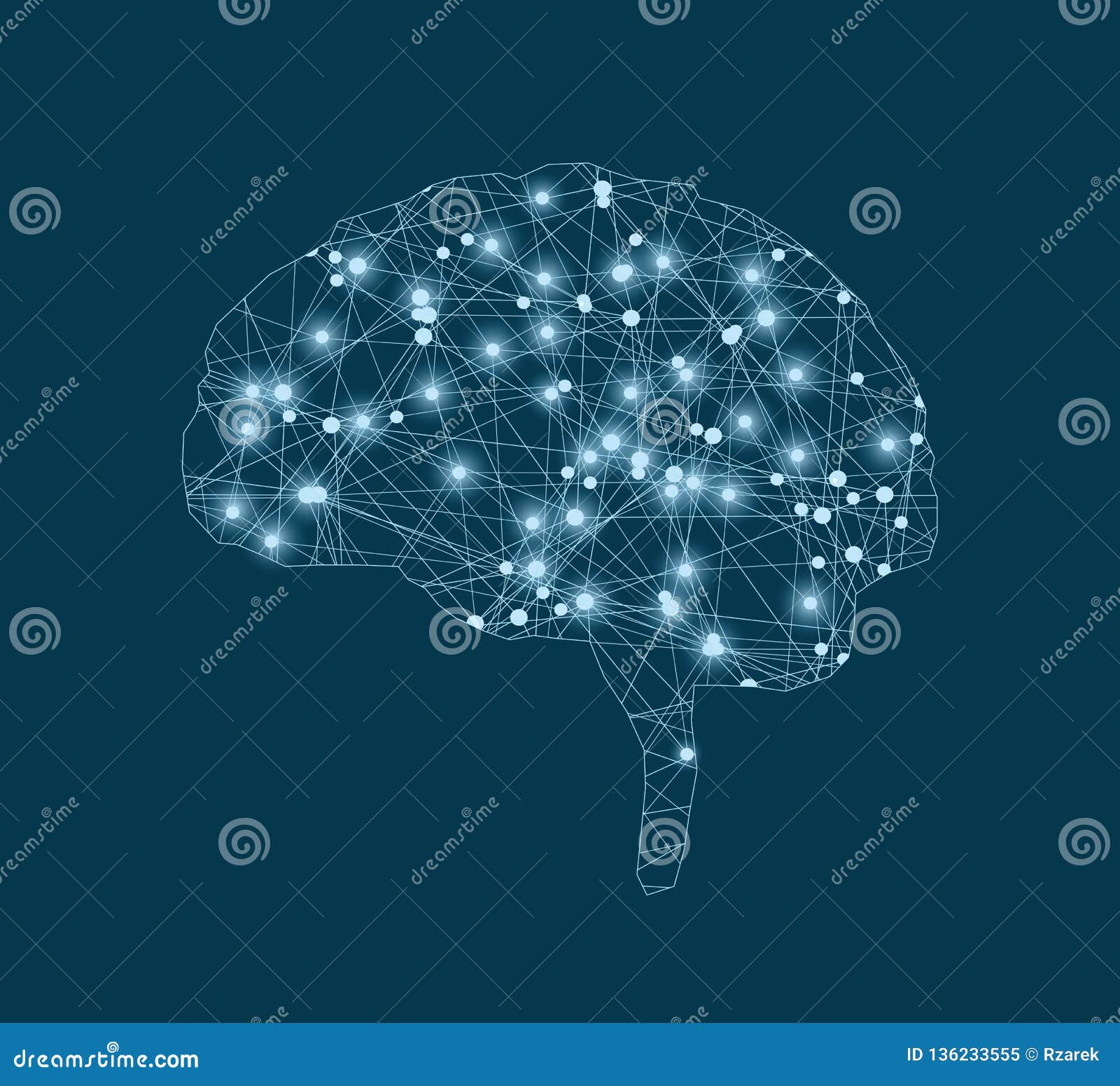Vector Illustration of Brain Made from Lines and Glowing Points ...