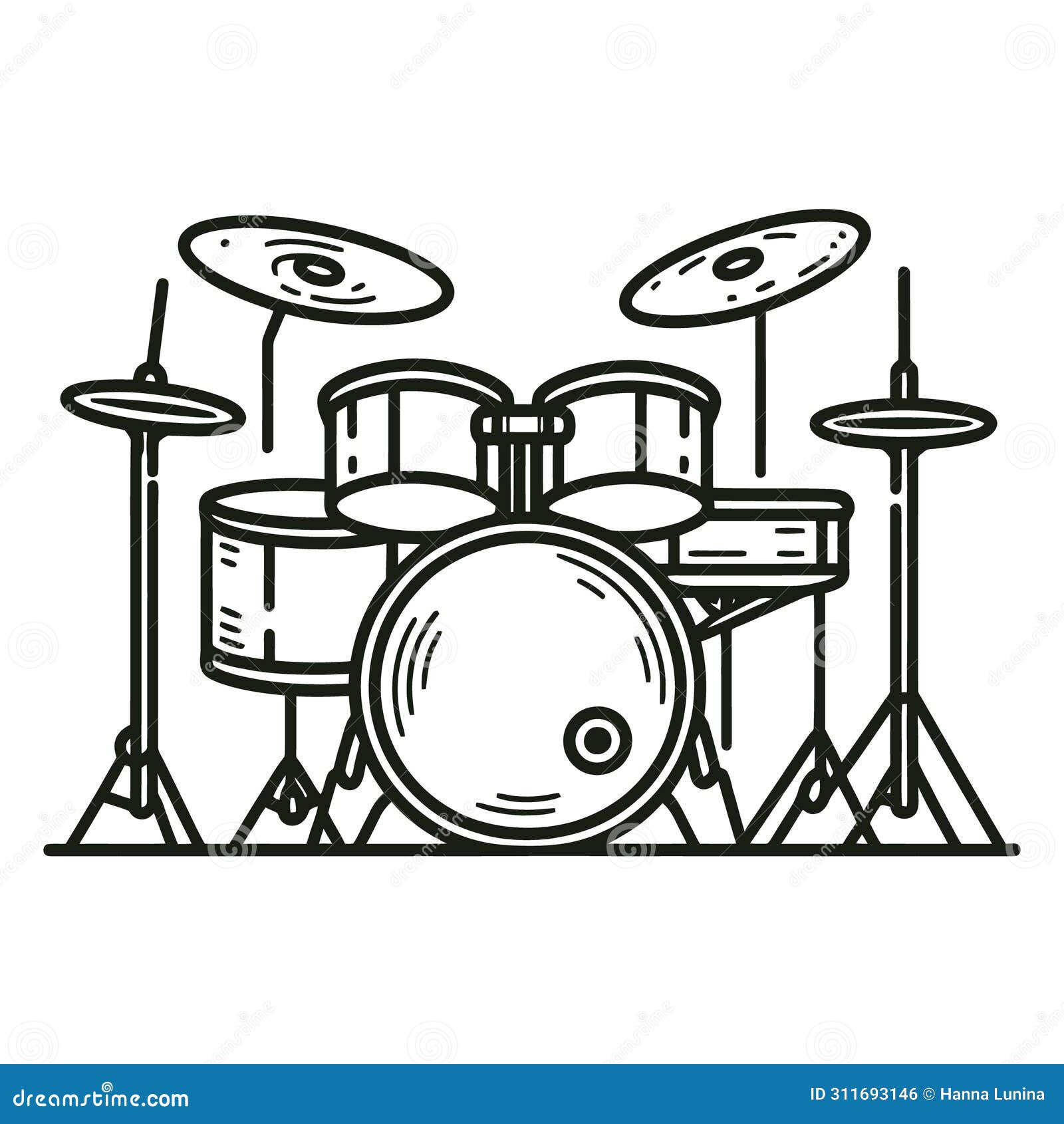 Drum Installation in One Line. Continuous Line Drawing of a Drum Set ...