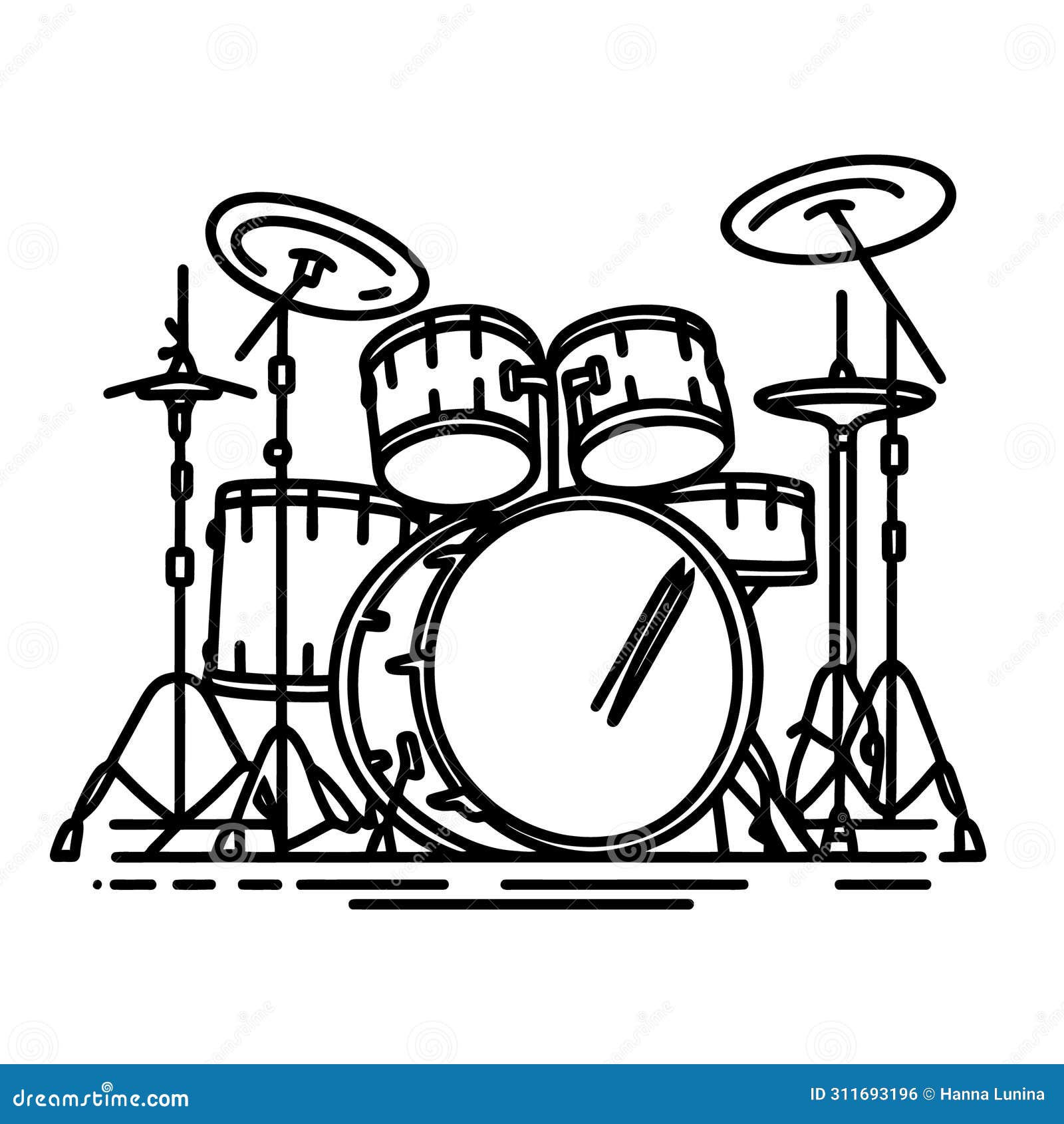 Drum Installation in One Line. Continuous Line Drawing of a Drum Set ...