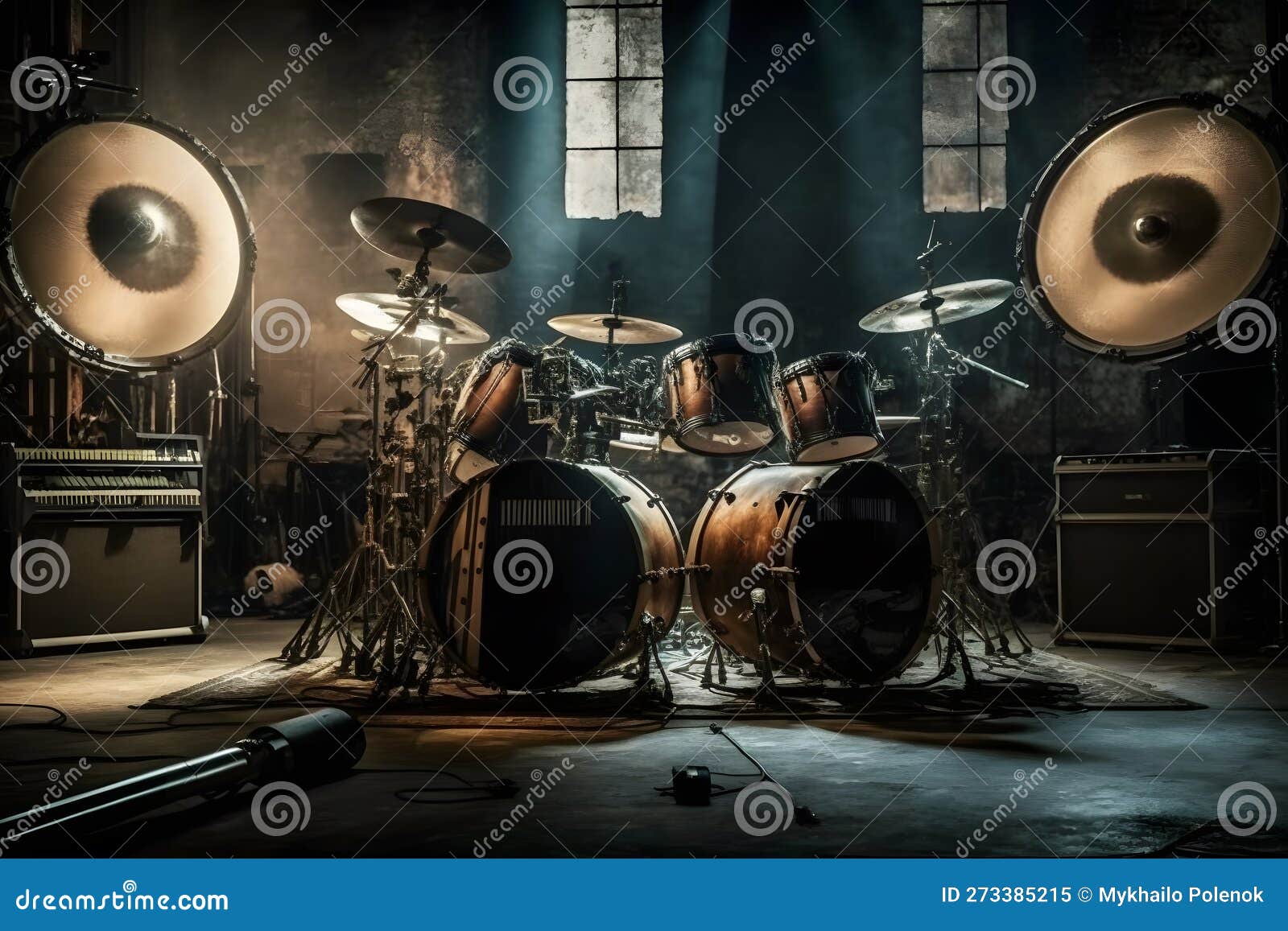 Drum Kit in a Grunge Garage. Neural Network AI Generated Stock Image ...