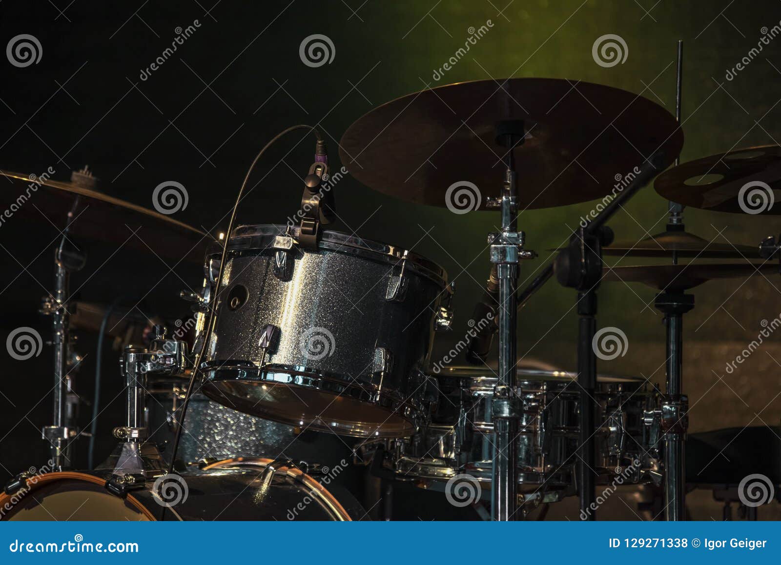 Drum Kit Kit is on a Lit Stage Ready for Use before a Musical Co Stock ...