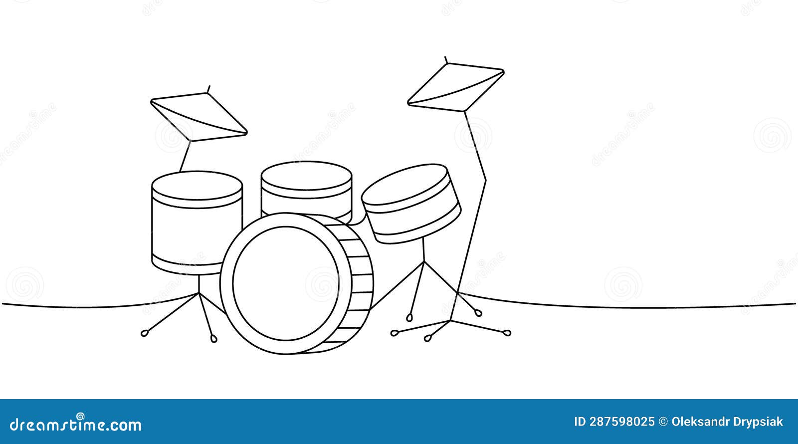 Drum Kit One Line Continuous Drawing. Musical Instruments Continuous ...