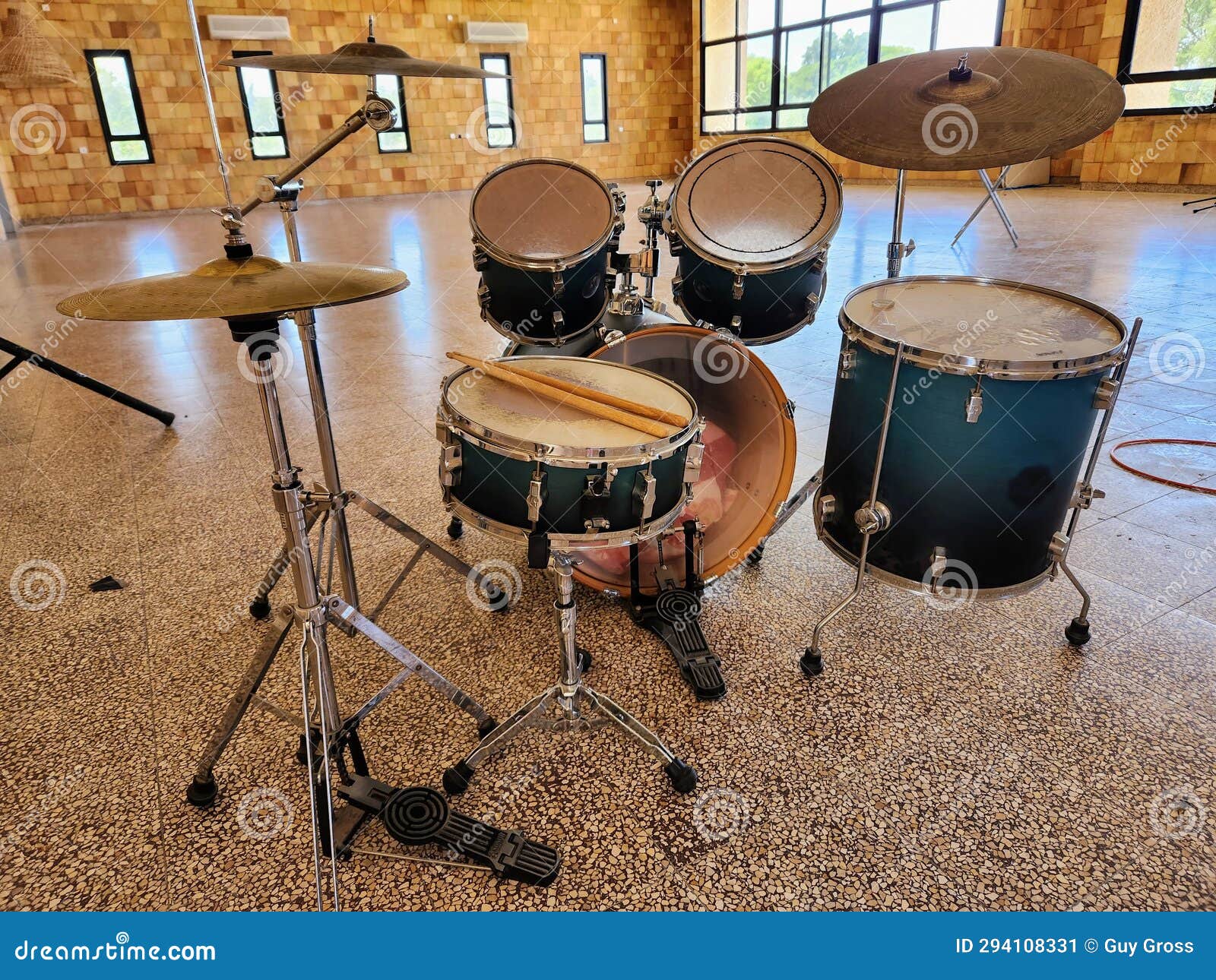 Drum Kit on a Stage in a Music School. Musical Instruments Stock Image ...