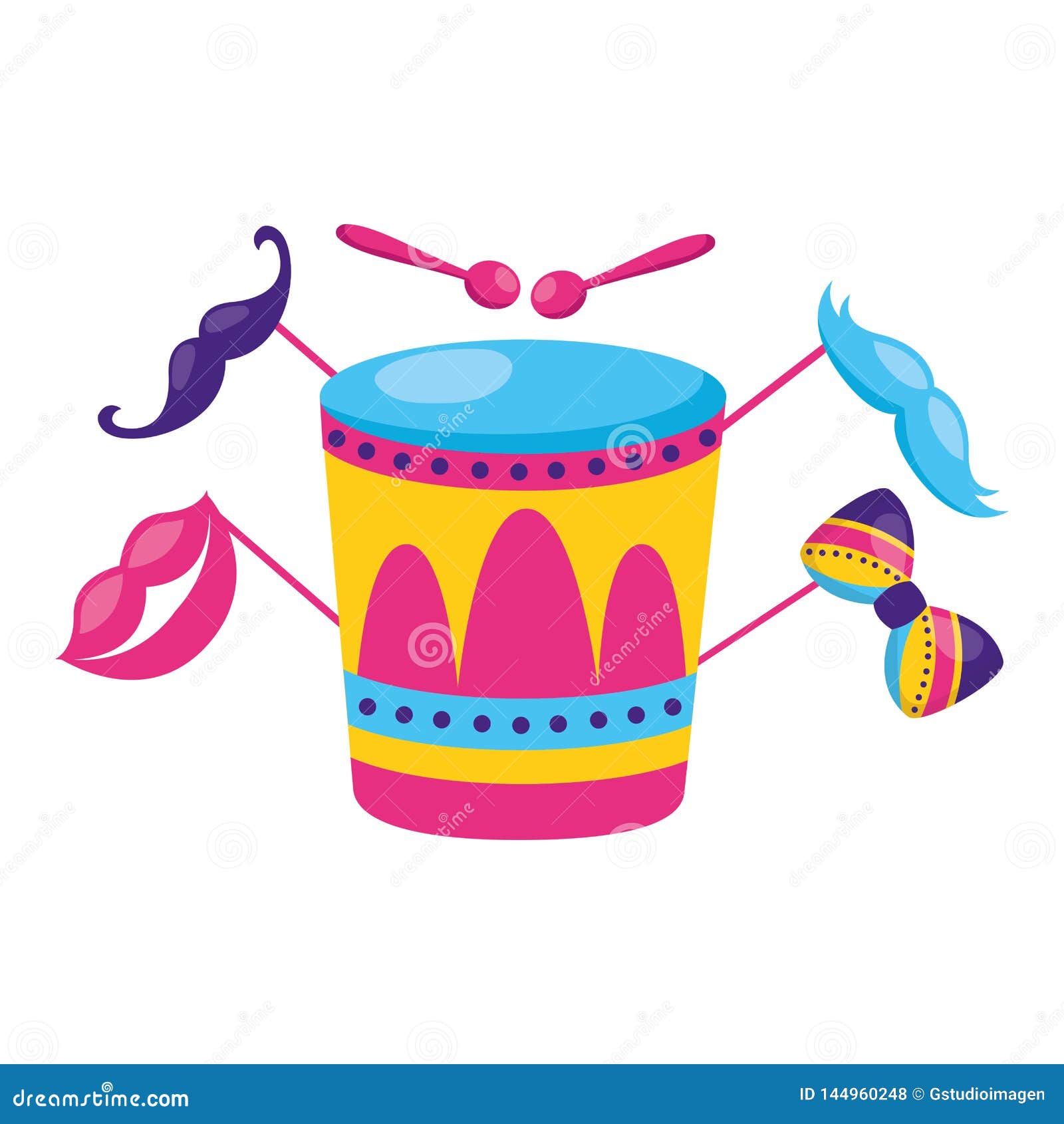 Drum with Lips Mustache Sticks Stock Vector - Illustration of audio ...