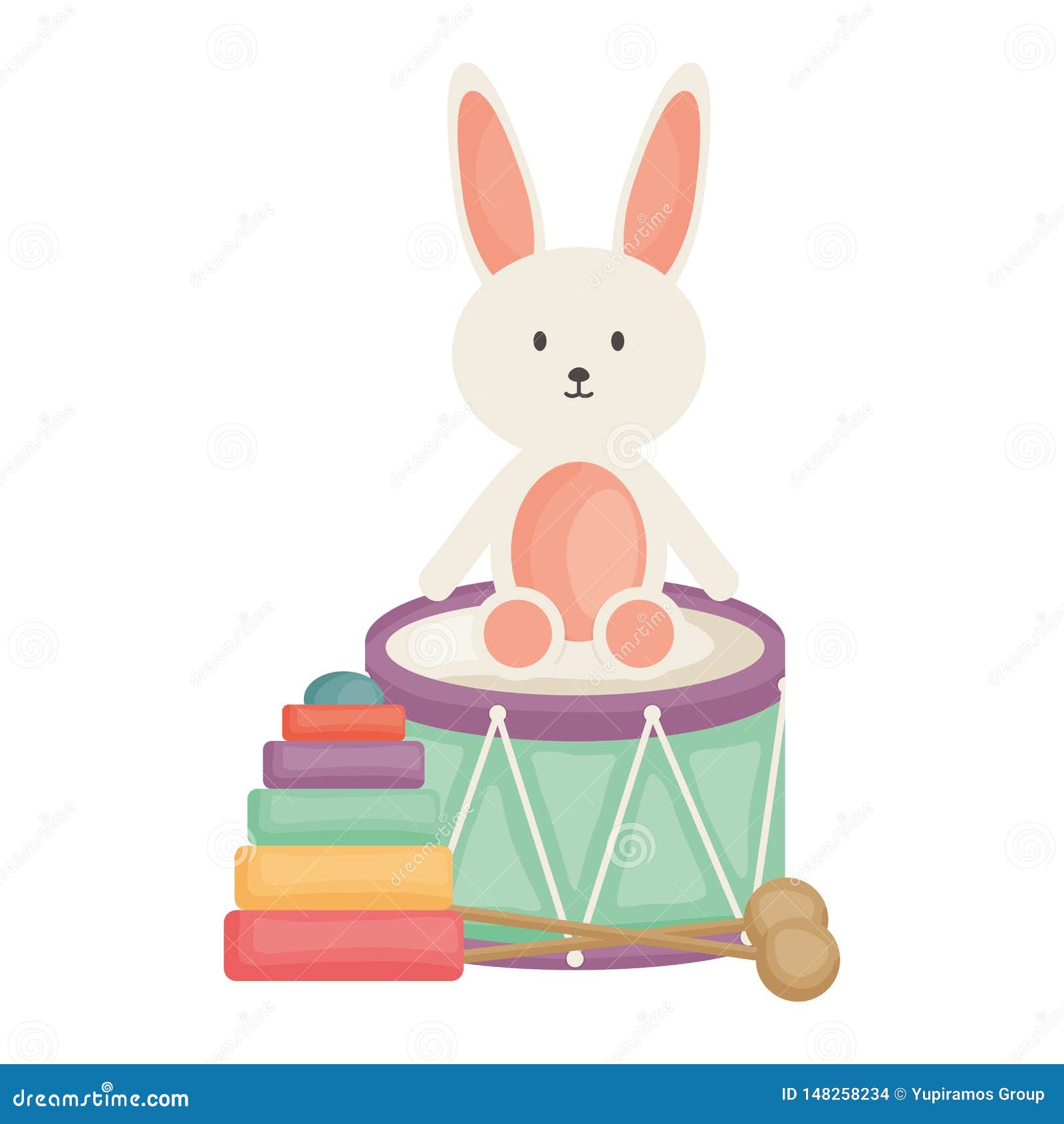Drum Musical and Rabbit Toys Square Frame and Birthday Elements Vector ...