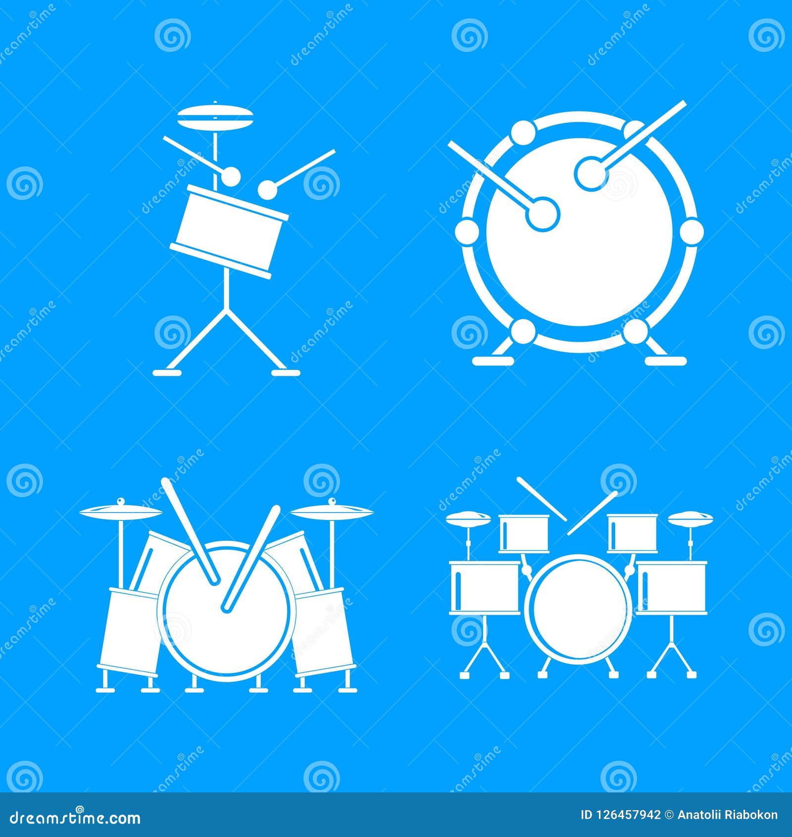 Drum Rock Kit Music Icons Set, Simple Style Stock Vector - Illustration ...