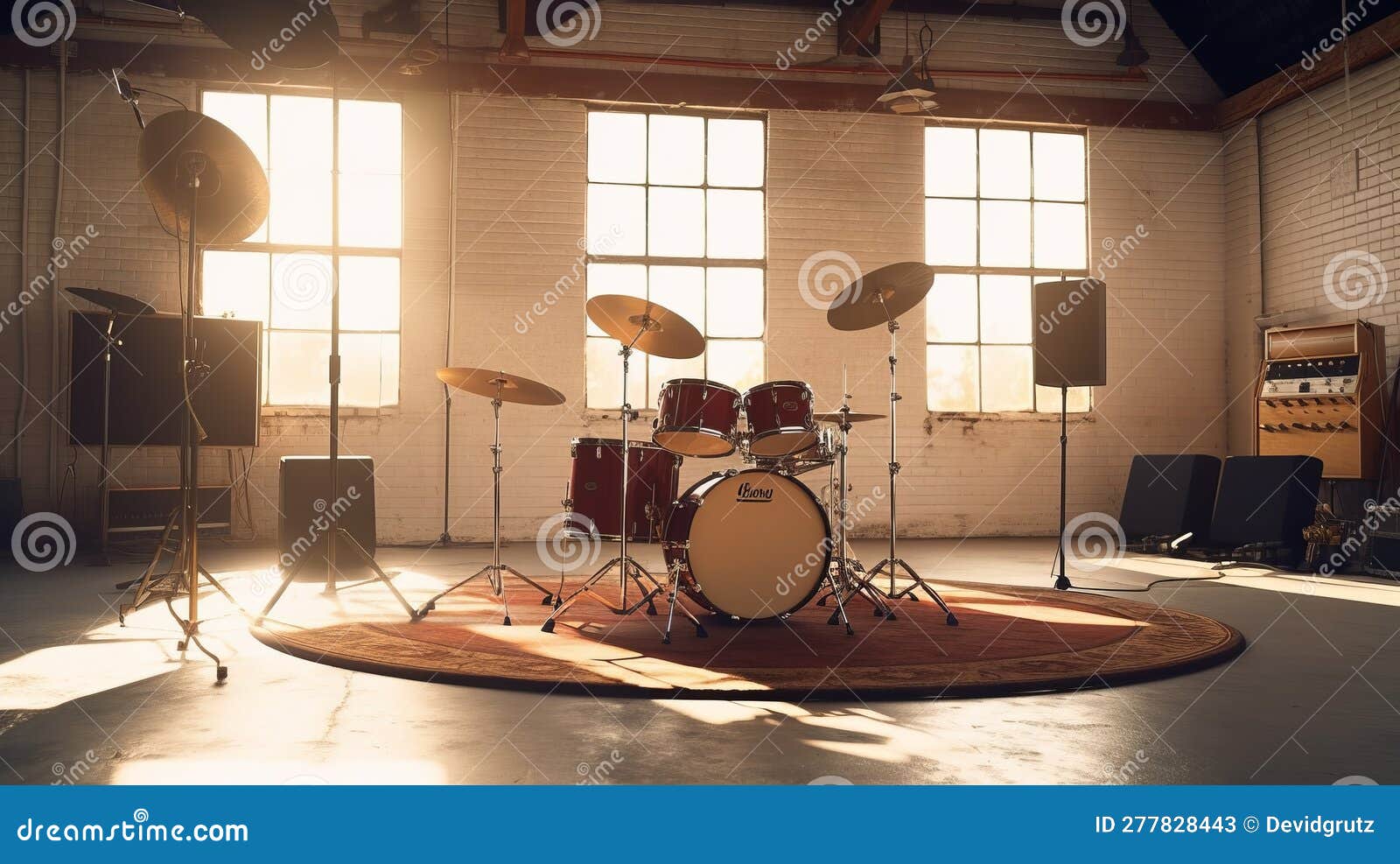 Drum Set in an Empty Studio. Generative AI Stock Illustration ...