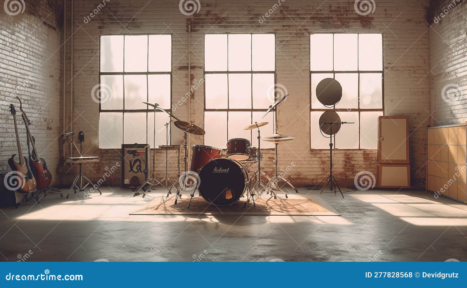 Drum Set in an Empty Studio. Generative AI Stock Illustration ...