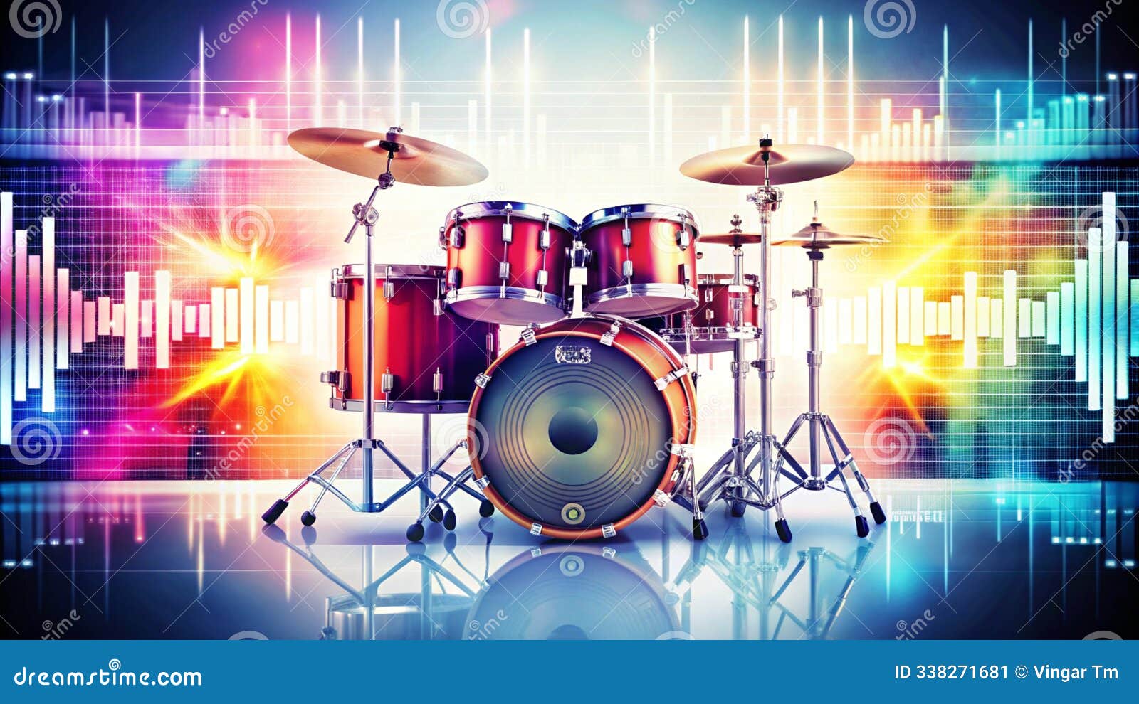 A Drum Set in Front of Colorful Sound Waves Stock Image - Image of high ...