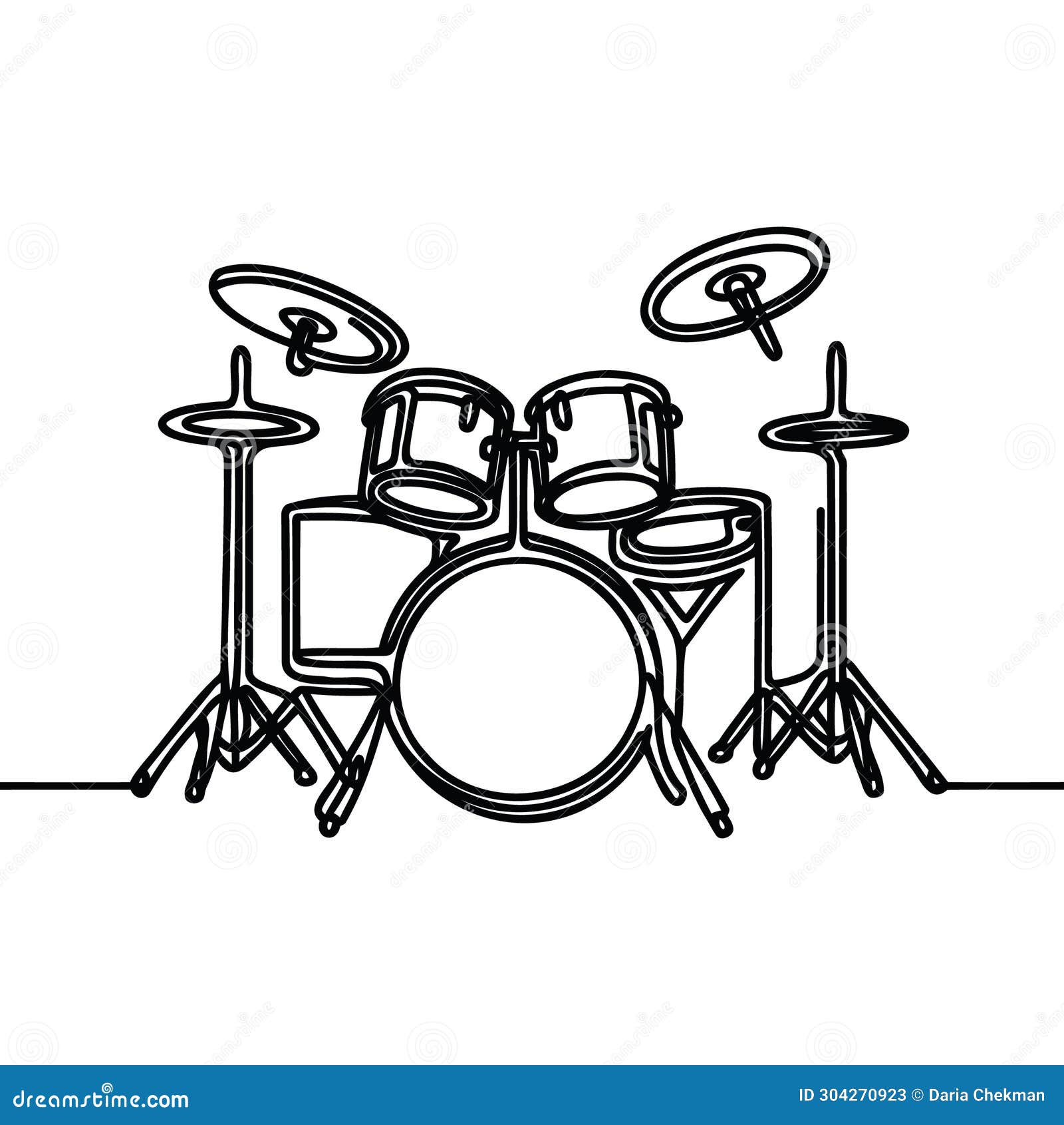 Drum Set in One Line. Continuous Line Drawing of Drum Set Stock Vector ...