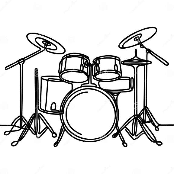 Drum Set in One Line. Continuous Line Drawing of Drum Set Stock ...