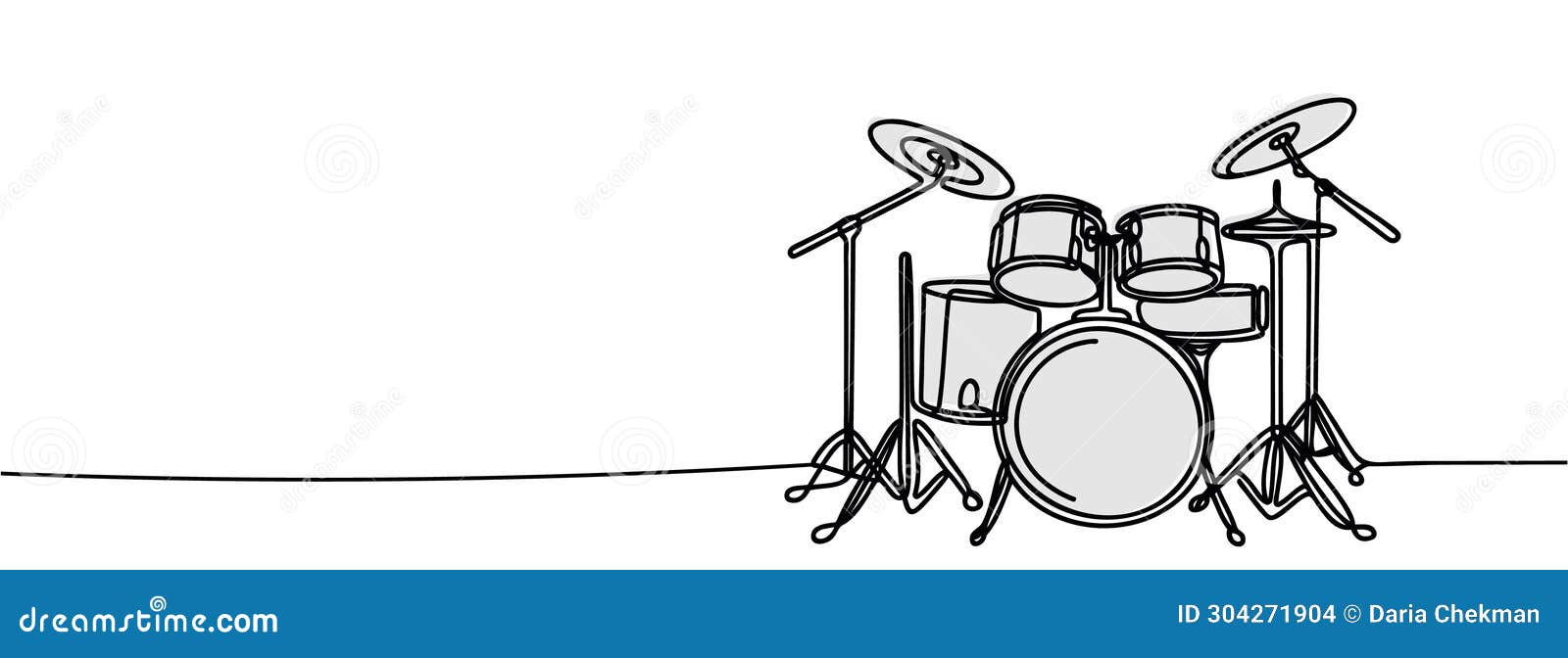 Drum Set in One Line. Continuous Line Drawing of Drum Set Stock Vector ...