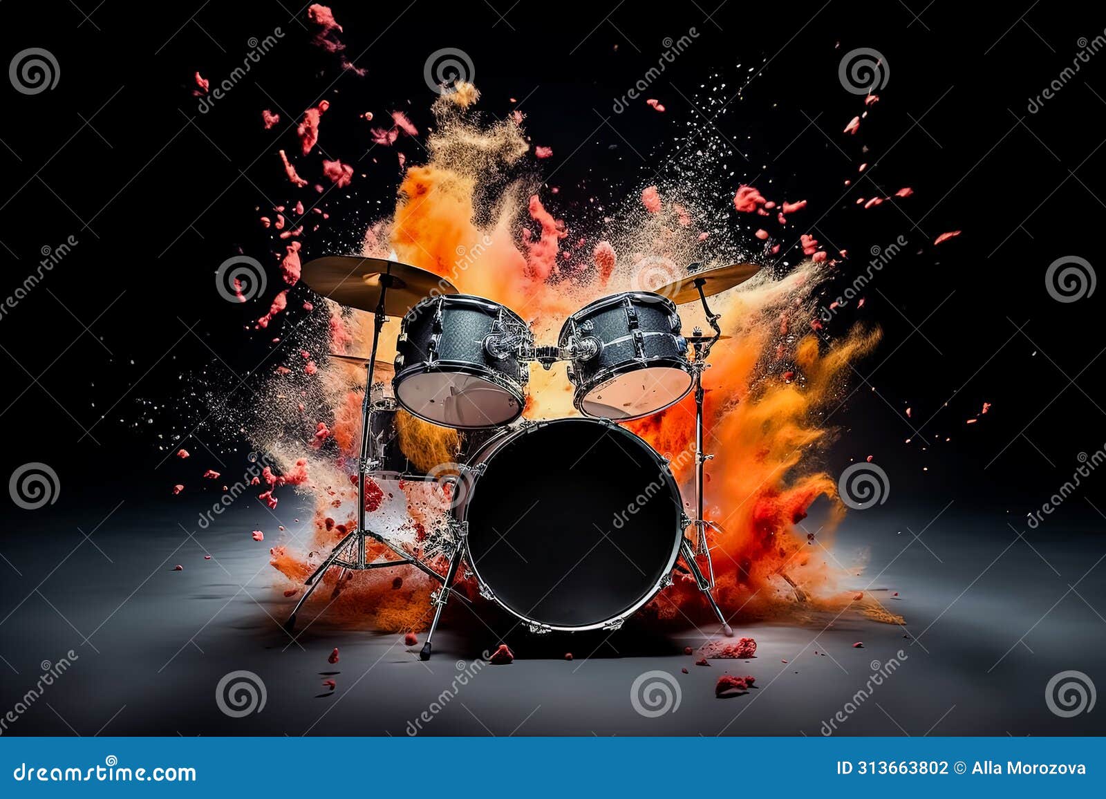 A Drum Set is Shown with a Lot of Debris and Dust Stock Photo - Image ...