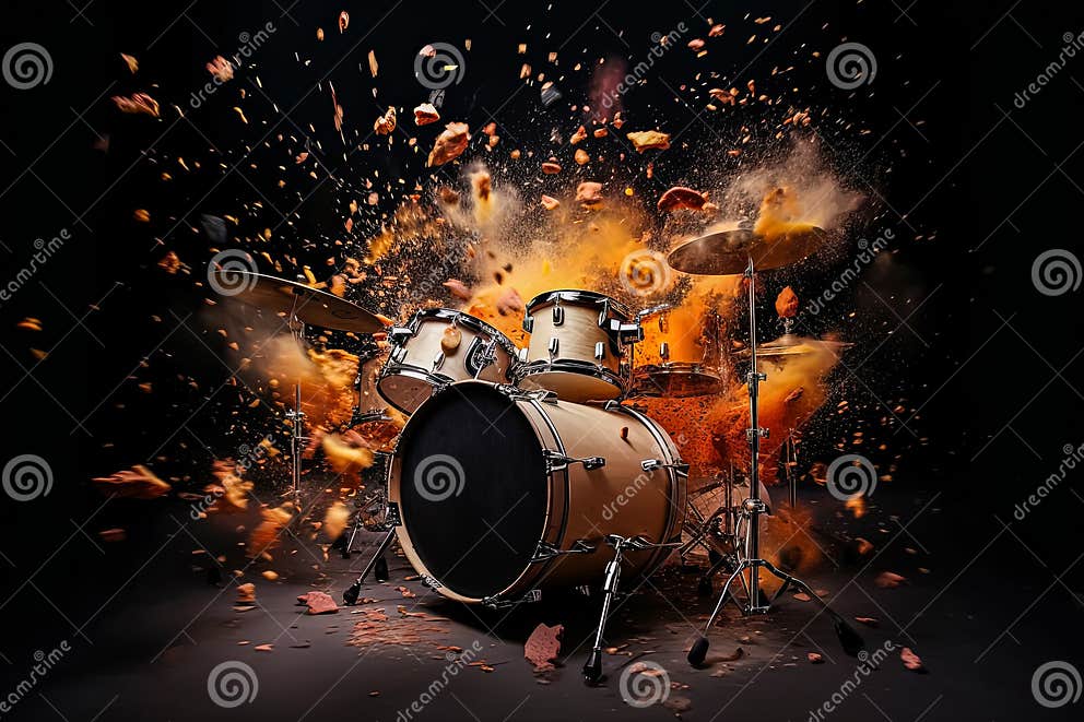 A Drum Set is Shown with a Lot of Debris and Dust Stock Photo - Image ...