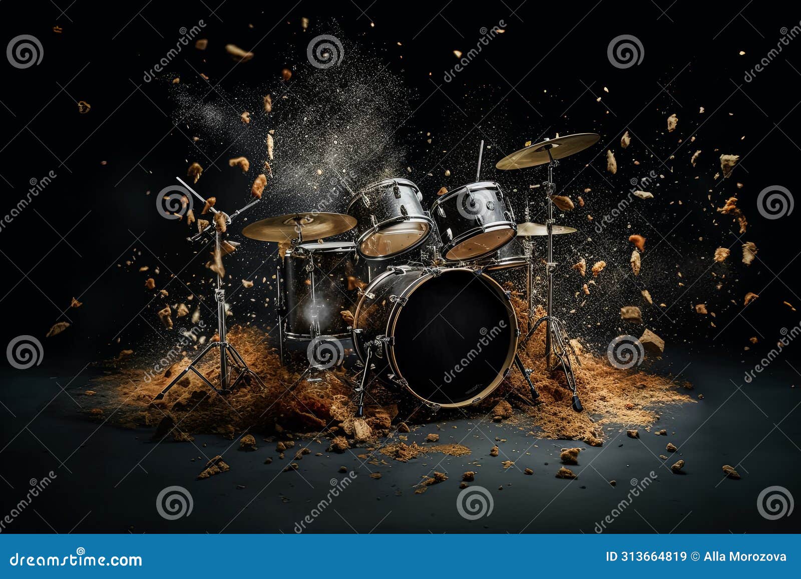 A Drum Set is Shown with a Lot of Debris and Dust Stock Image - Image ...