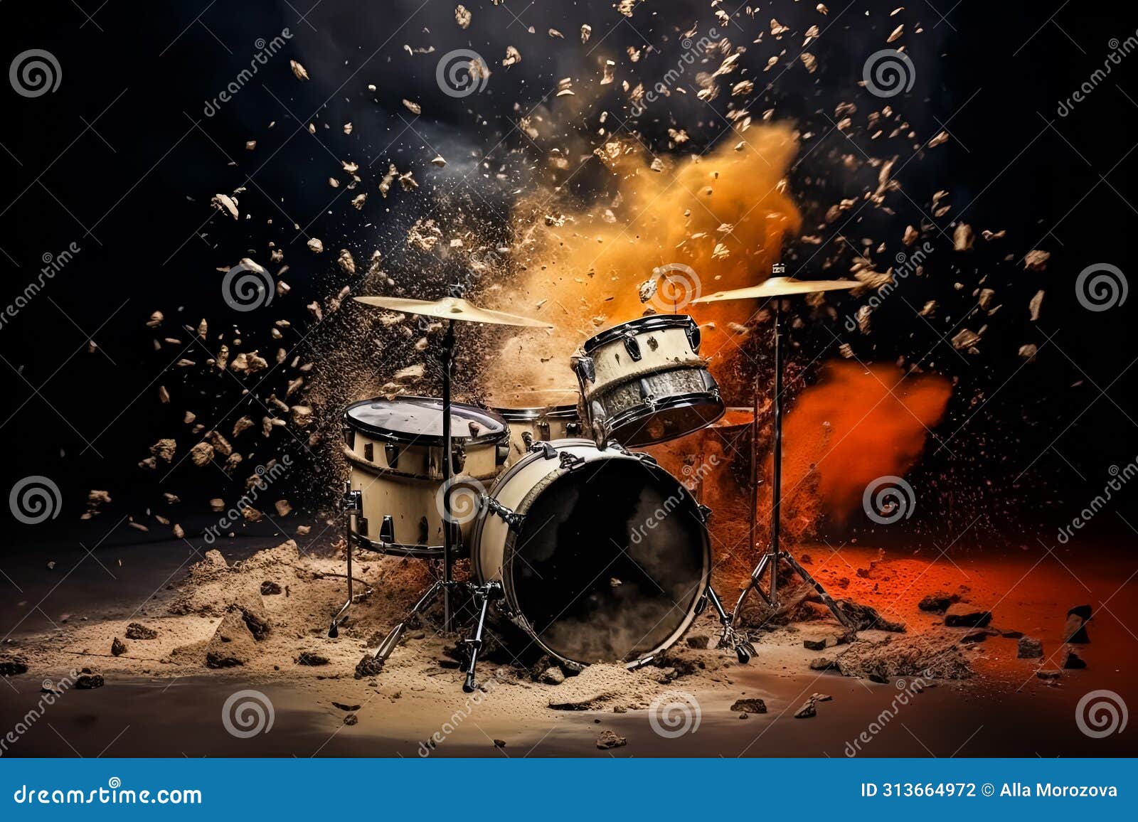 A Drum Set is Shown with a Lot of Debris and Dust Stock Photo - Image ...