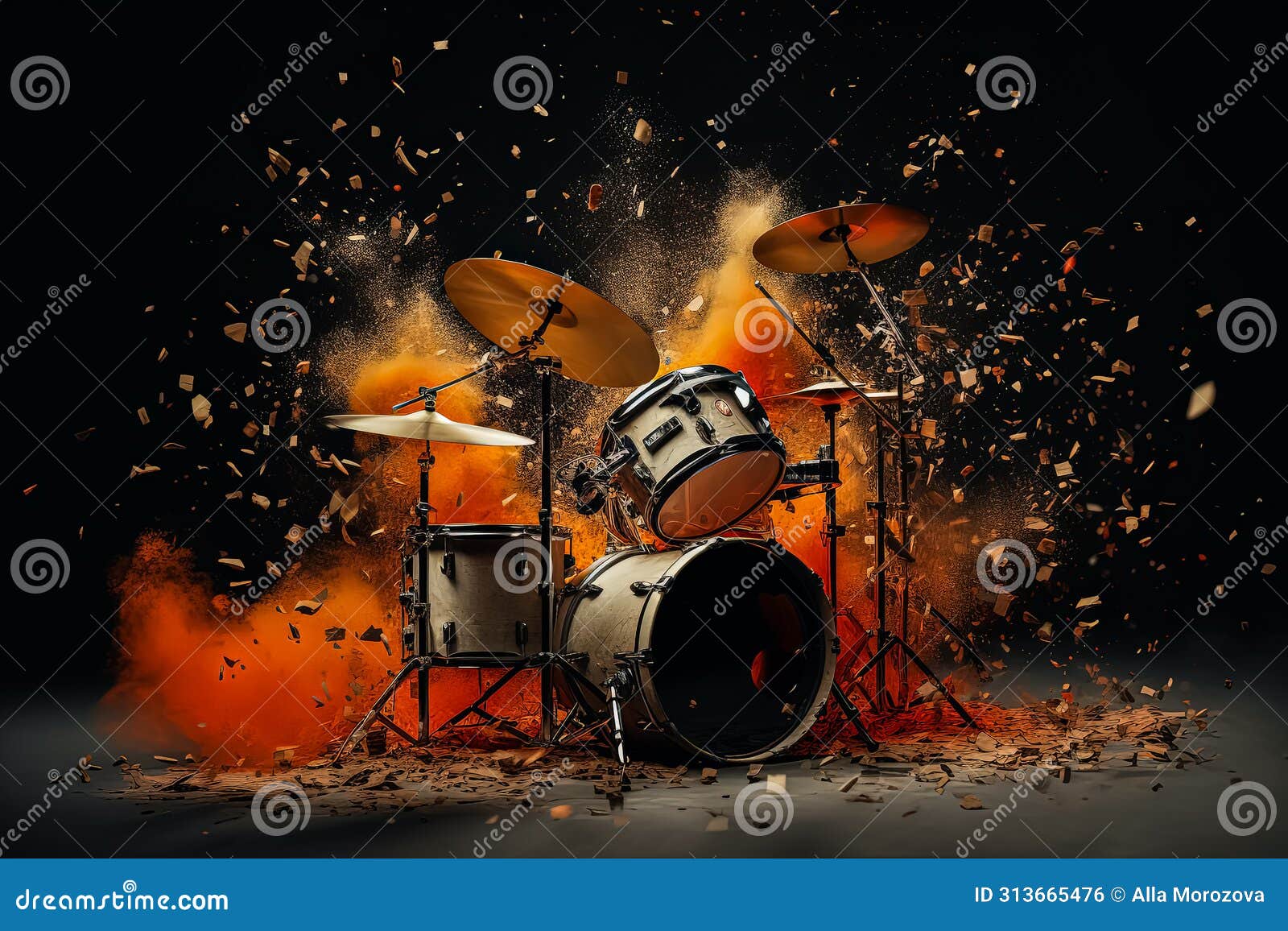 A Drum Set is Shown with a Lot of Debris and Dust Stock Photo - Image ...