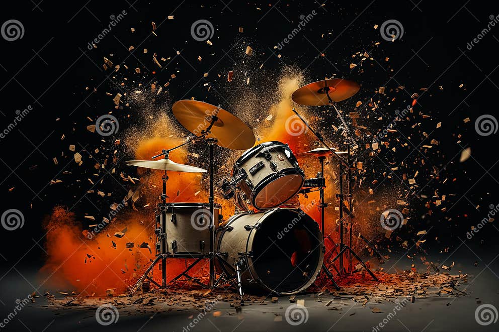 A Drum Set is Shown with a Lot of Debris and Dust Stock Photo - Image ...