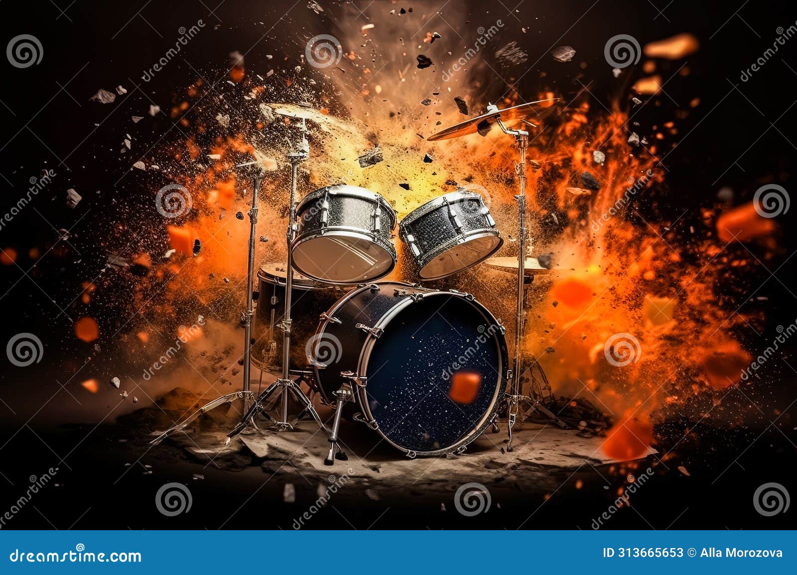 A Drum Set is Shown with a Lot of Debris and Dust Stock Image - Image ...