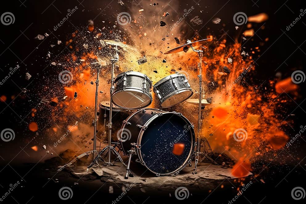 A Drum Set is Shown with a Lot of Debris and Dust Stock Image - Image ...