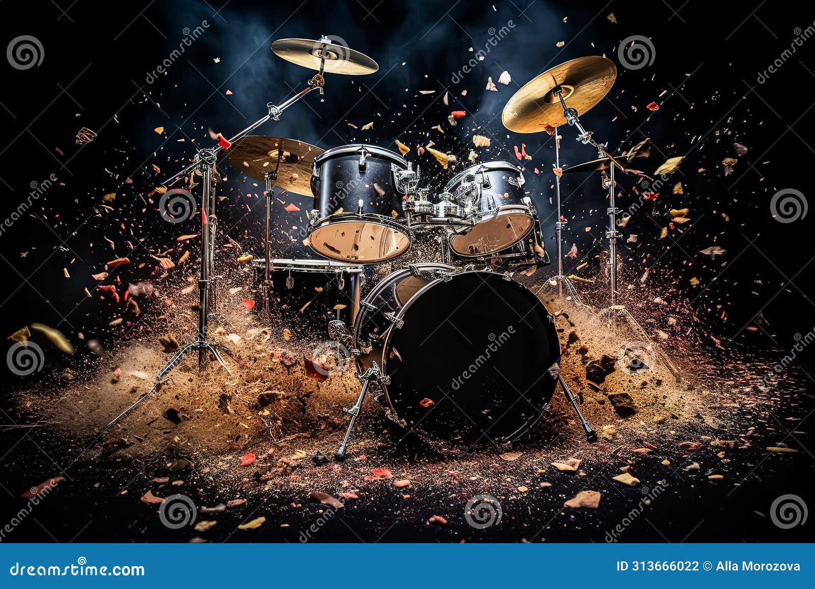 A Drum Set is Shown with a Lot of Debris and Dust Stock Photo - Image ...
